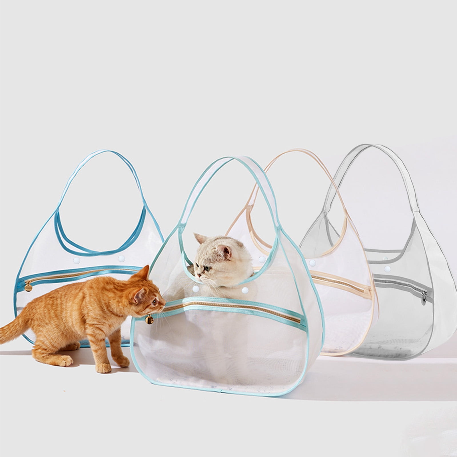 Transparent Nylon Mesh Pet Carrier Bag - Foldable Handheld Cat Carrier ...