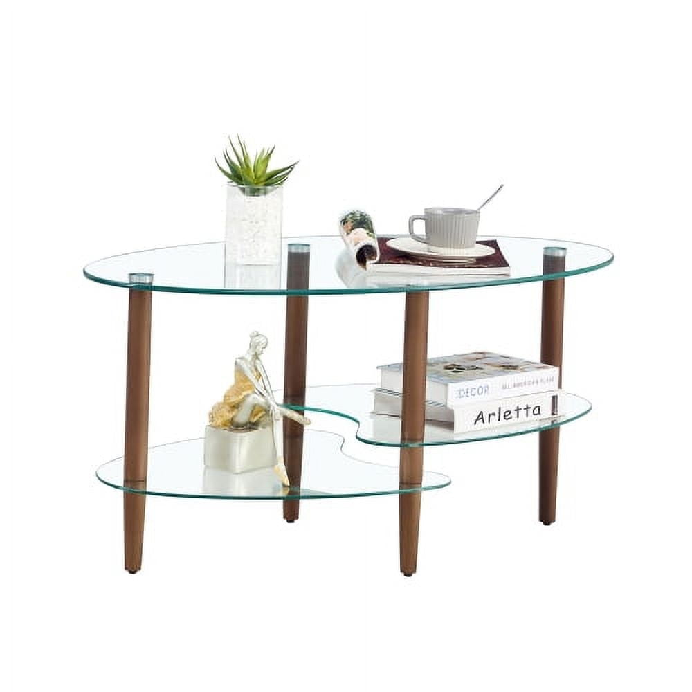 FFH Transparent Oval Glass Coffee Table,Modern Table With Stainless ...