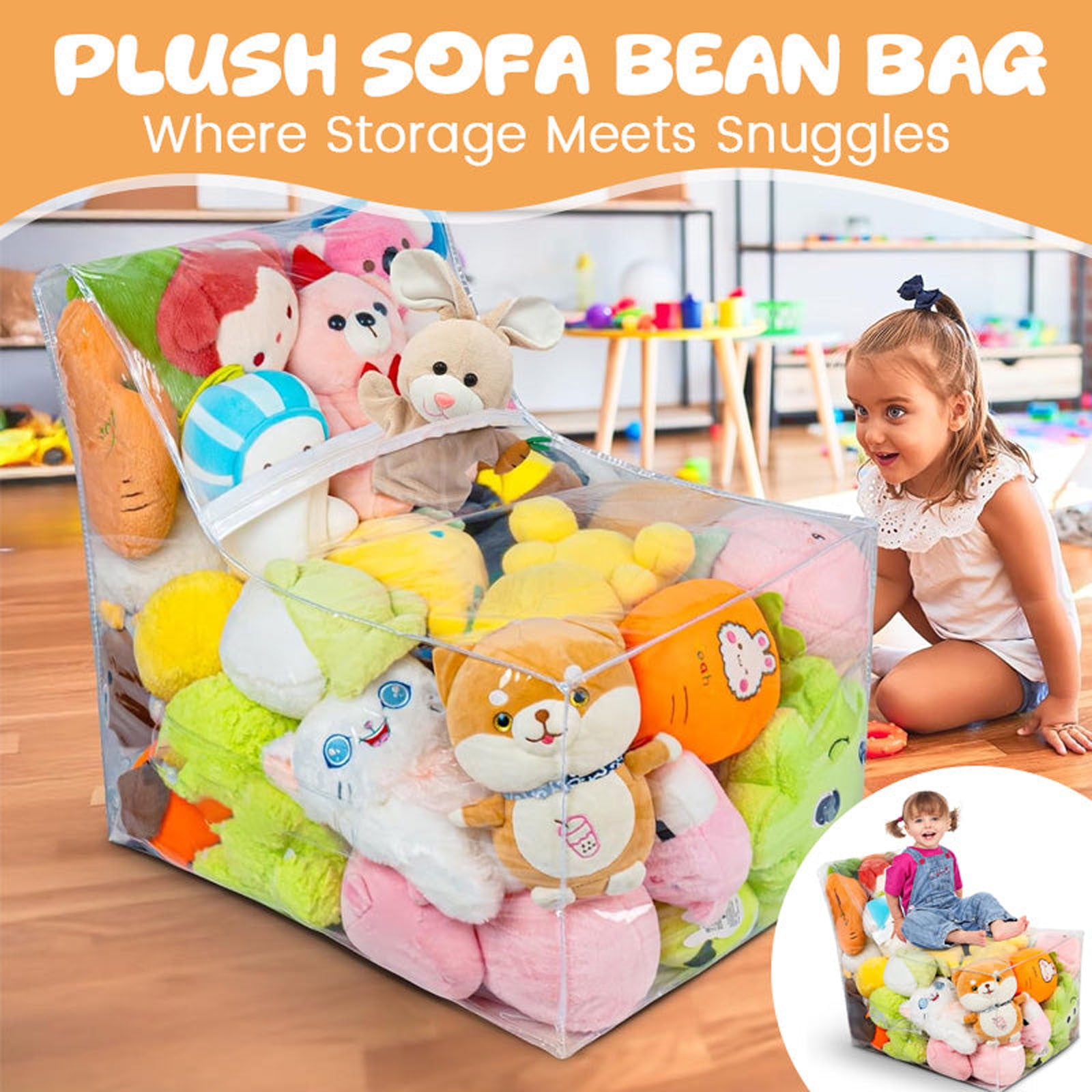 Transparent PVC Toy Storage,Waterproof Toy Bag,Multi-Purpose Kids Stool ...
