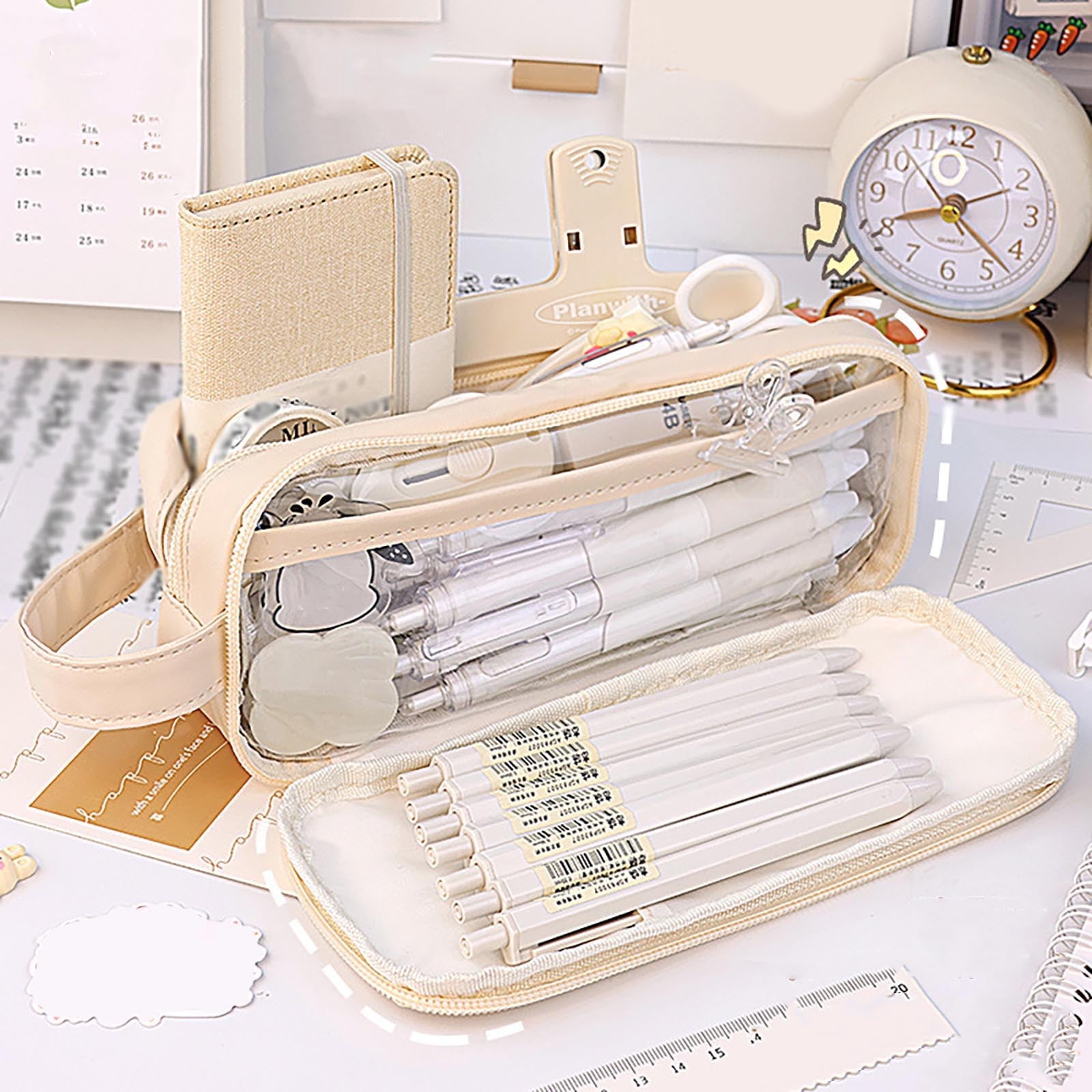 Transparent Pencil Case, Large Capacity Pencil Stationery Box, Double ...