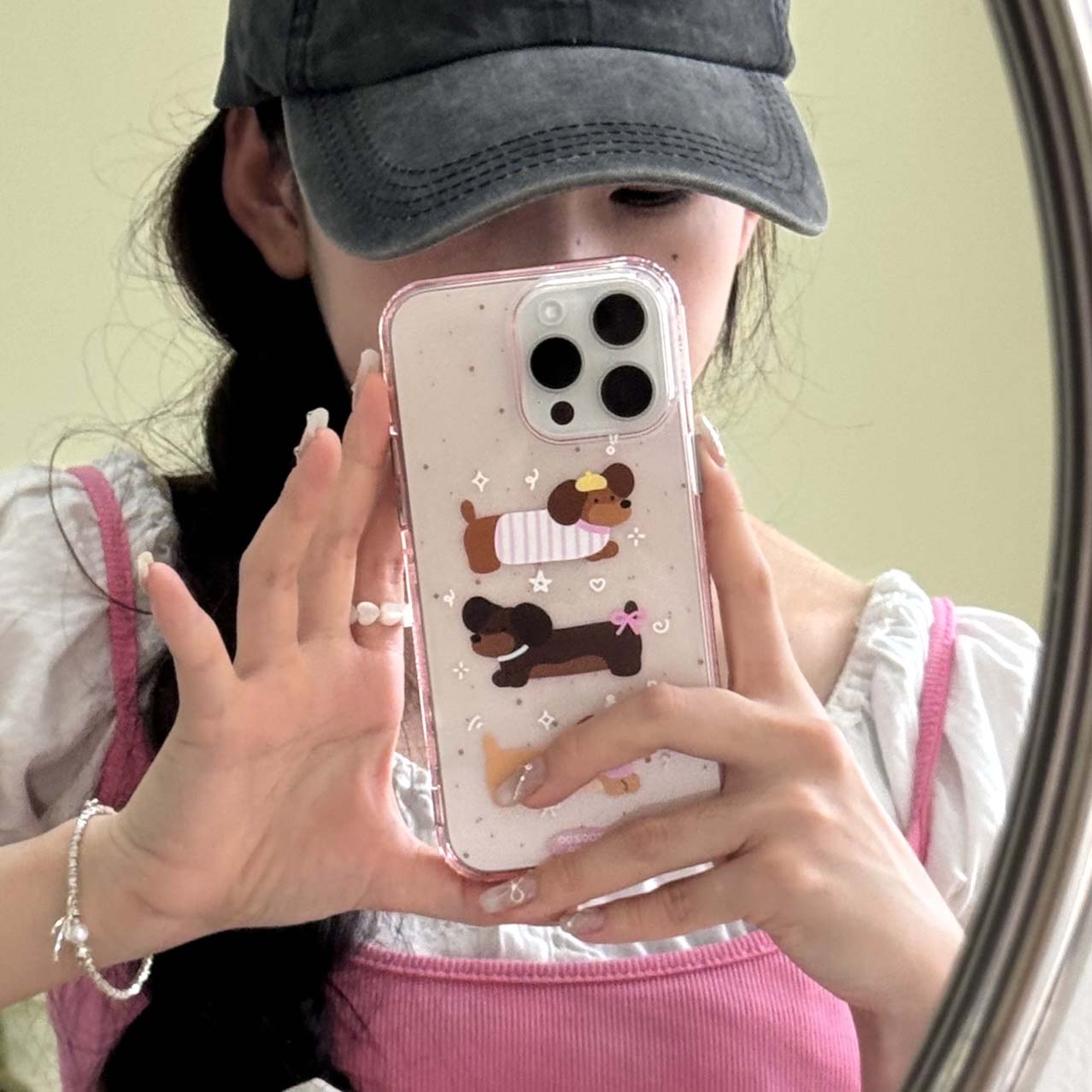 Transparent Pink Cartoon Dachhund Cover For Iphone 13Pro 14Promax 14 15Pro 15ProMax 13 15 Pro ...