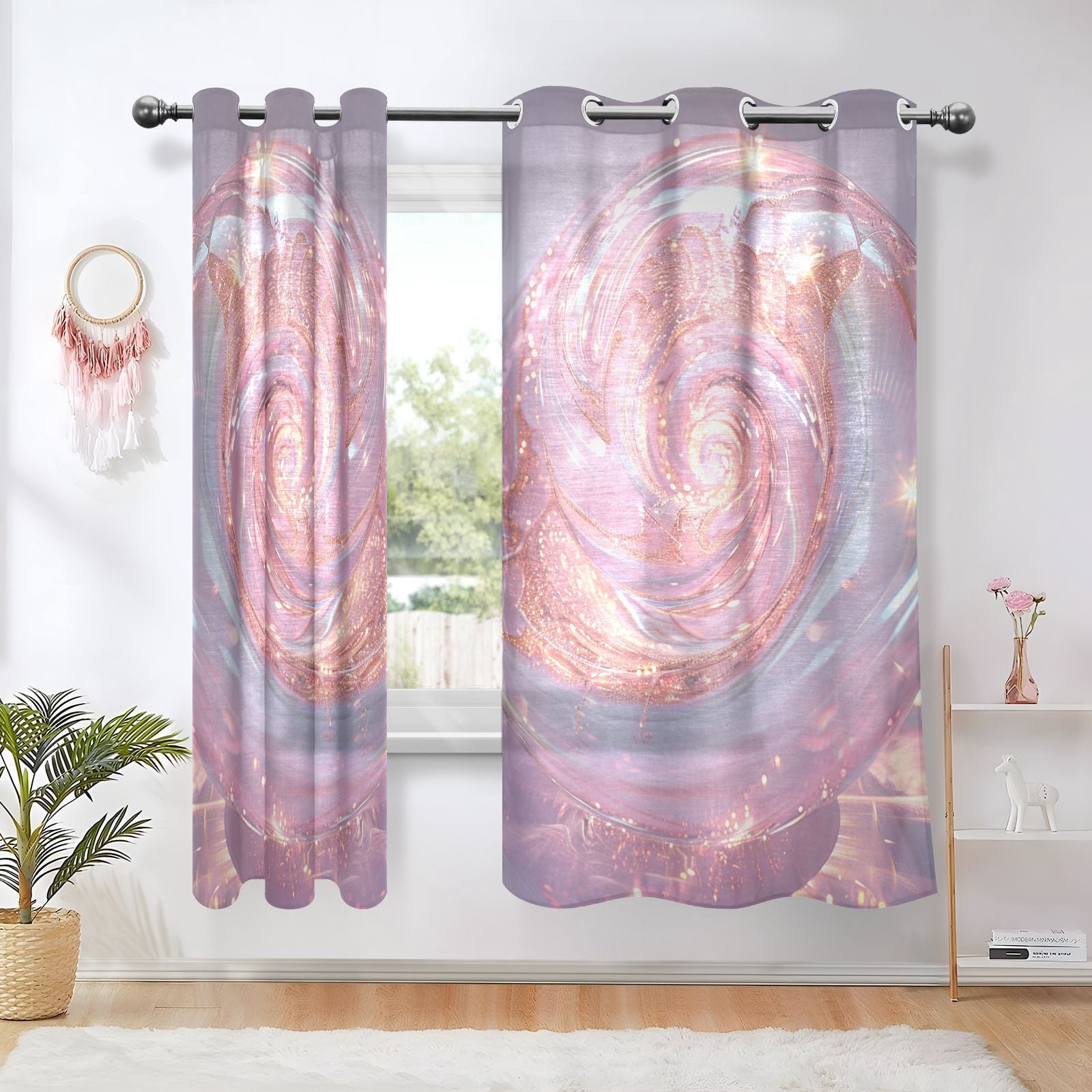 Transparent Pink Spiral Blackout Curtains Thermal Insulation 63 inch ...