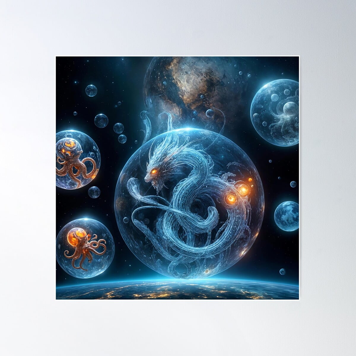 Transparent Planets With Trapped Creatures Poster Wall Art, Modern Wall ...