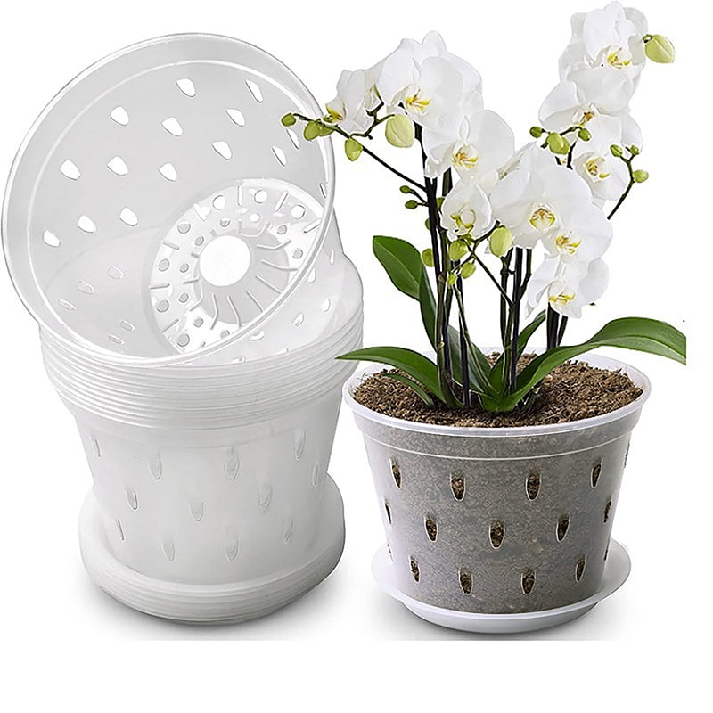 Transparent Plastic Breathable Flower Pot with Tray - Garden Planter ...