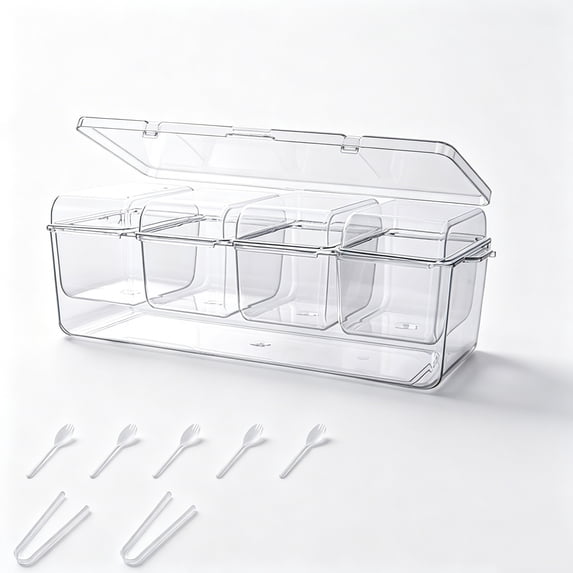 Transparent Plastic Divided Storage Box with Lid - Kitchen Fruit ...