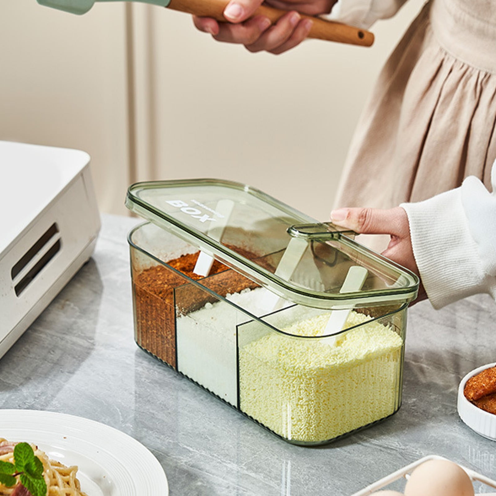 Transparent Plastic Multi Compartment Seasoning Jar | Spice Dispenser ...