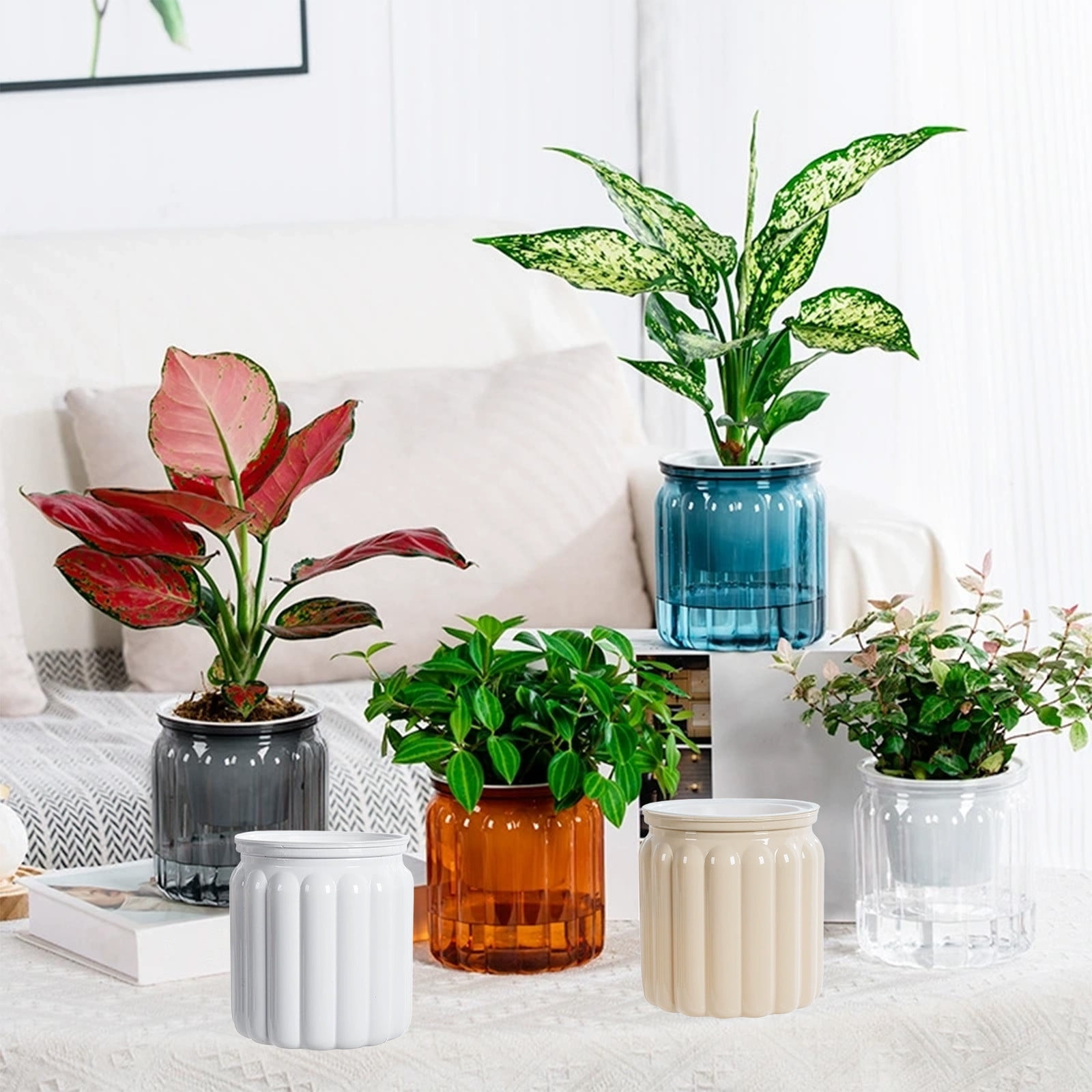 Transparent Plastic Self-Absorbing Flower Pot | 4.52x3.94in Transparent ...
