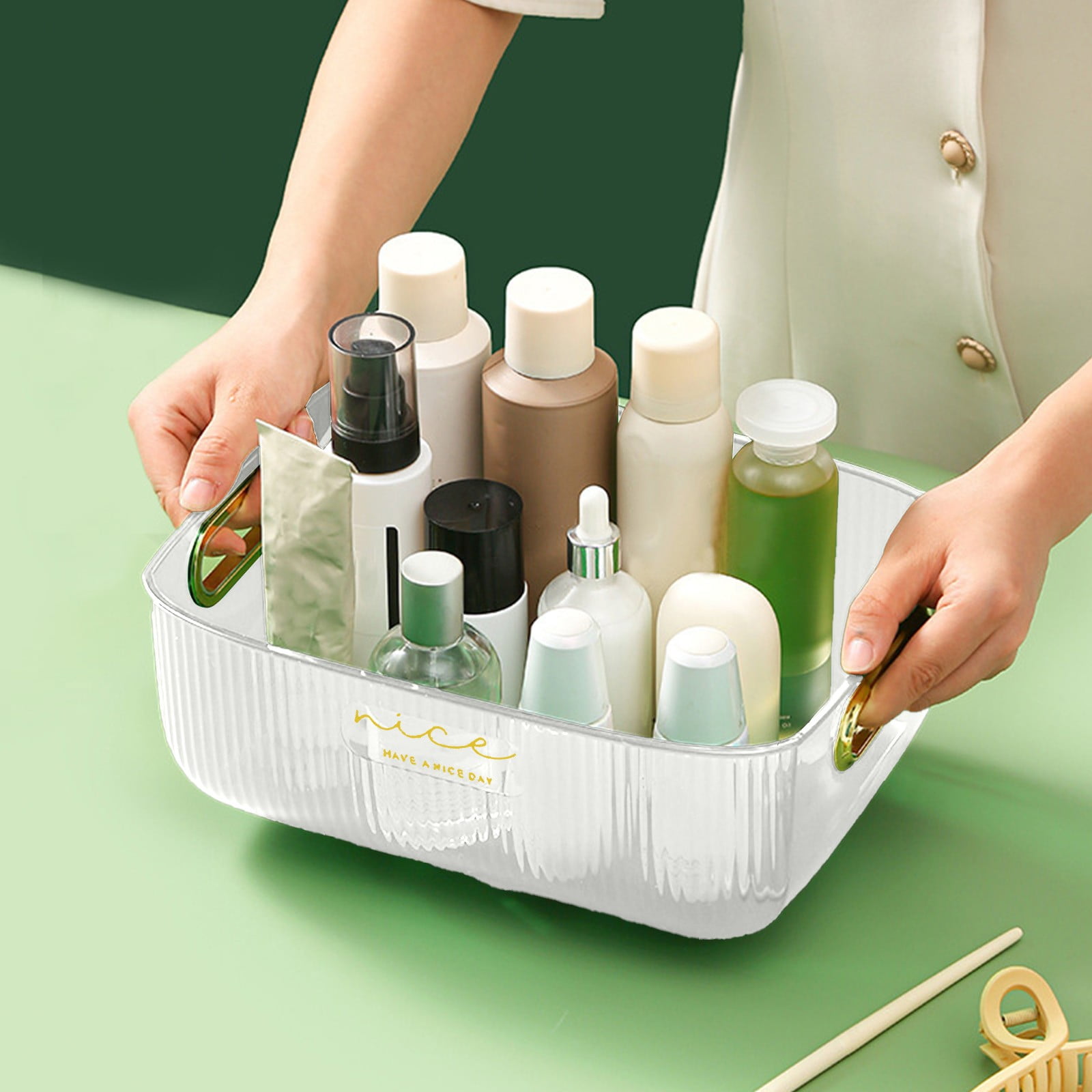 Transparent Plastic Storage Basket, Desktop Organizer Box, 12 ...