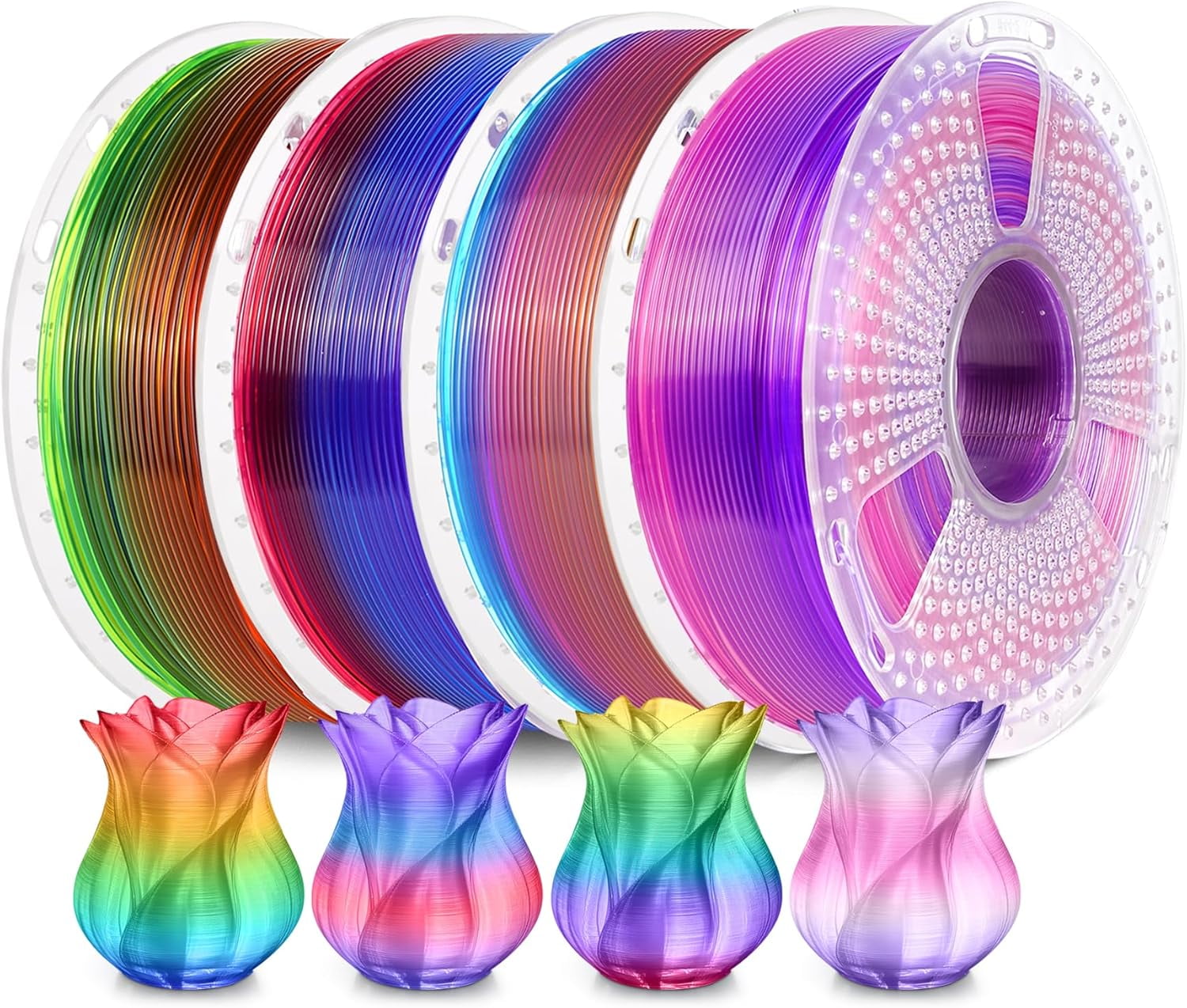 Transparent Rainbow PLA Filament Bundle Multicolor, Neatly Wound ...