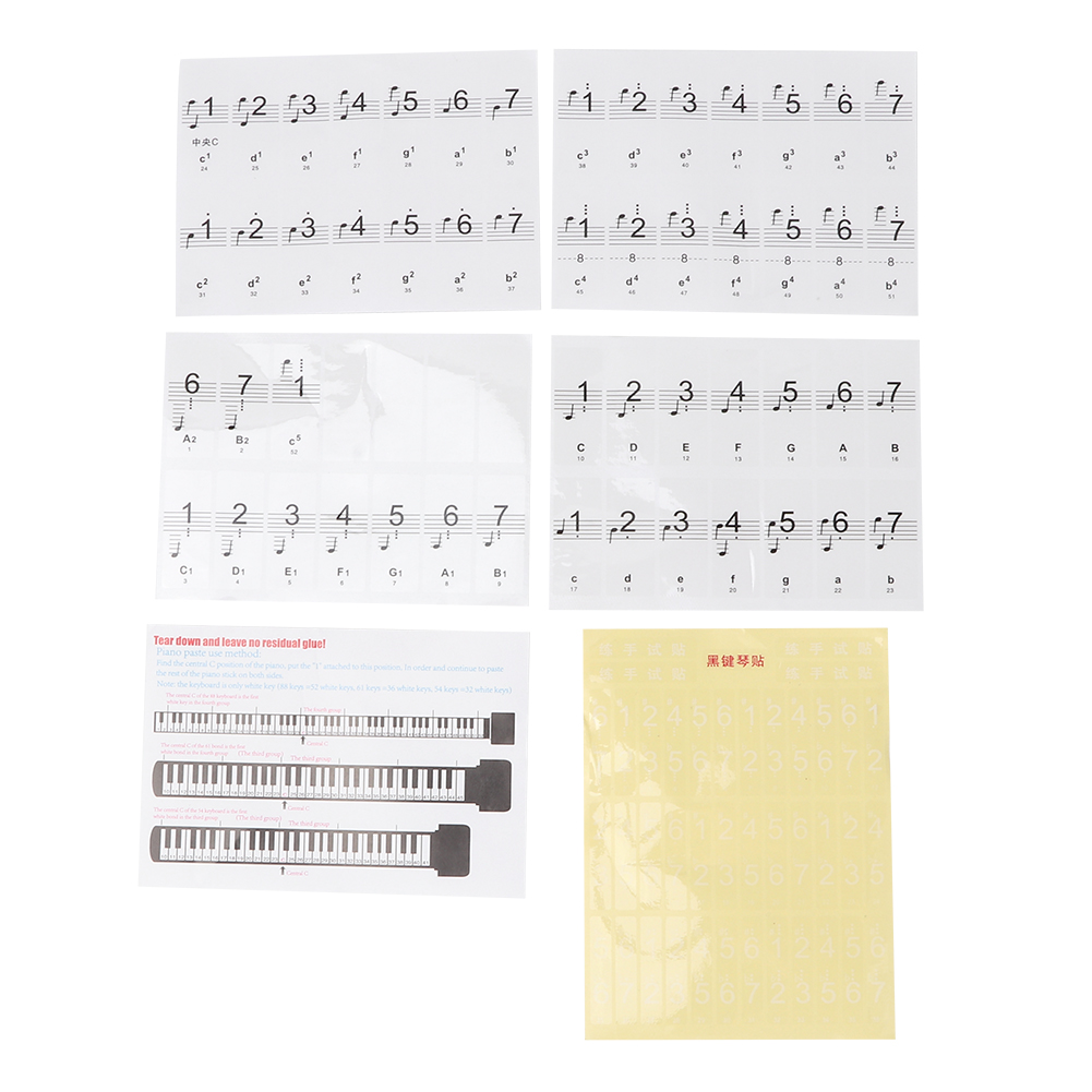 Transparent Removable Piano Key Stickers Keyboard Note Stickers for 37 ...