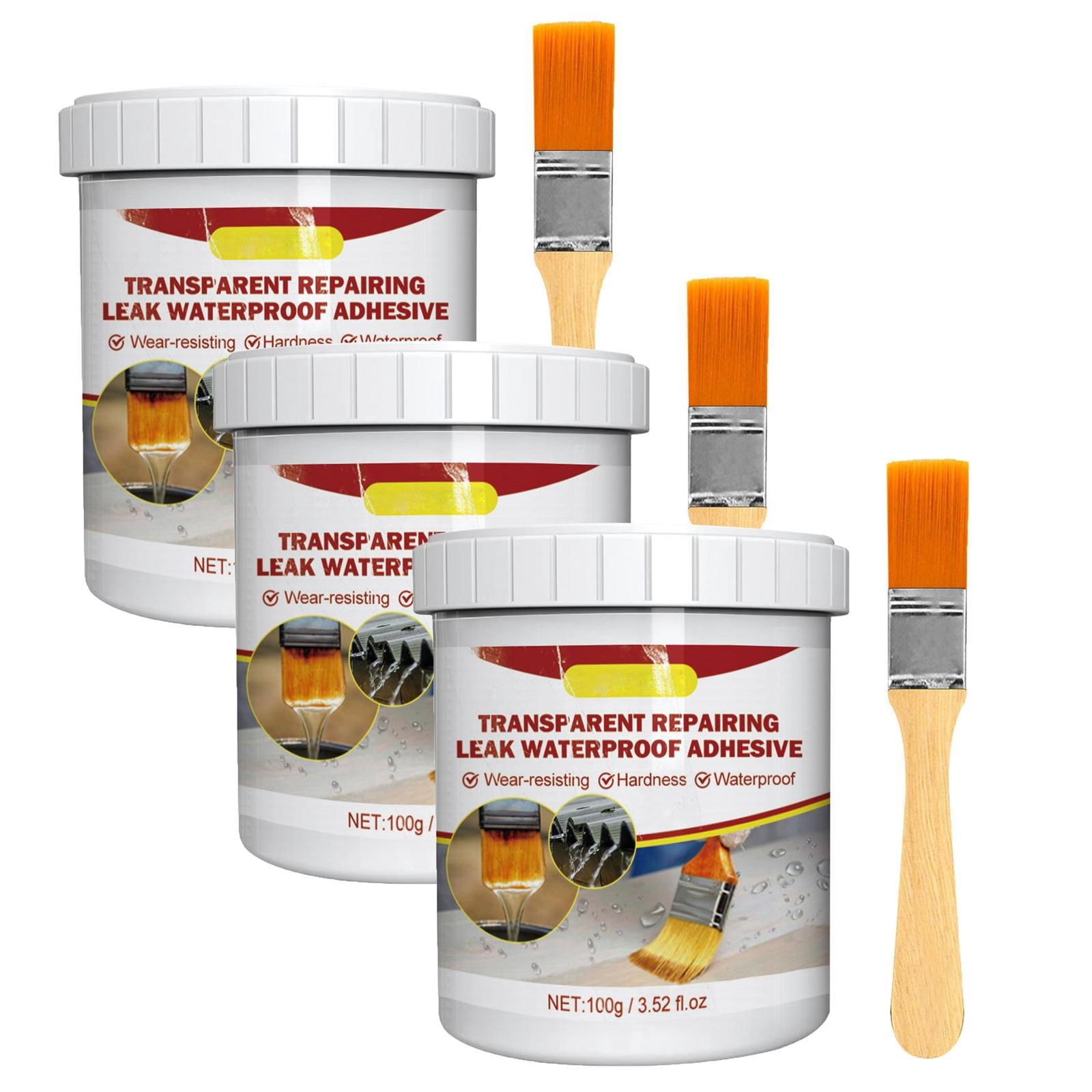 Transparent Repairing Leak Waterproof Adhesive With Brushes, 3-Piece ...