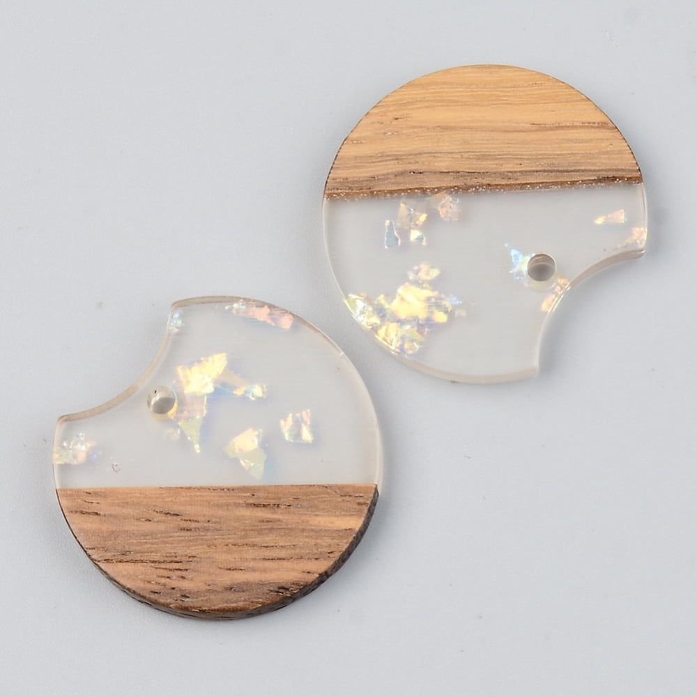Transparent Resin & Walnut Wood Pendants with Glitter Paillettes Gap ...