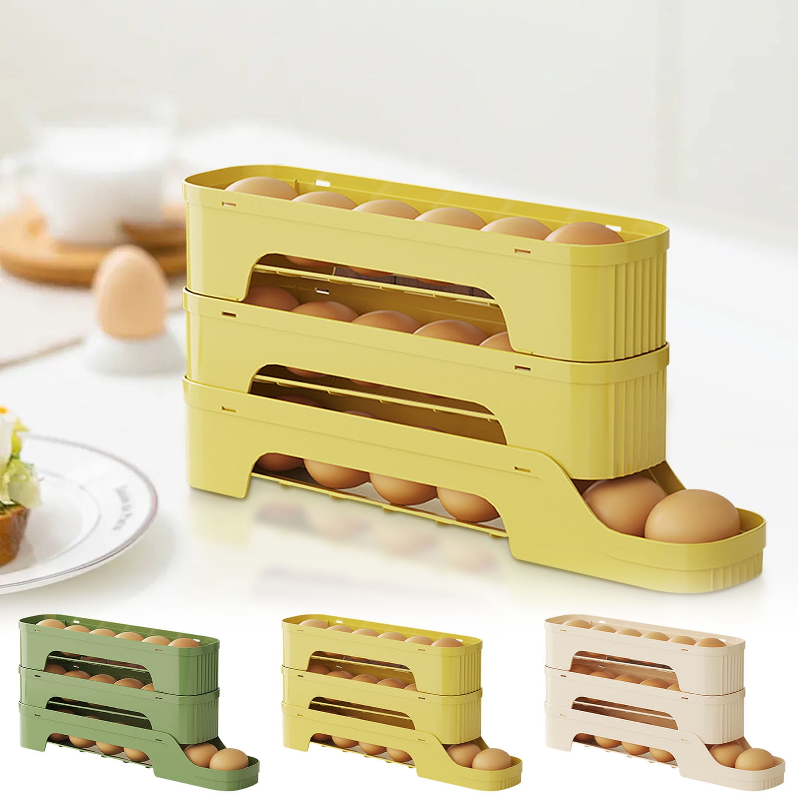 Transparent Rolling Egg Rack, Space Saving Egg Dispenser, 3-layer Oval ...