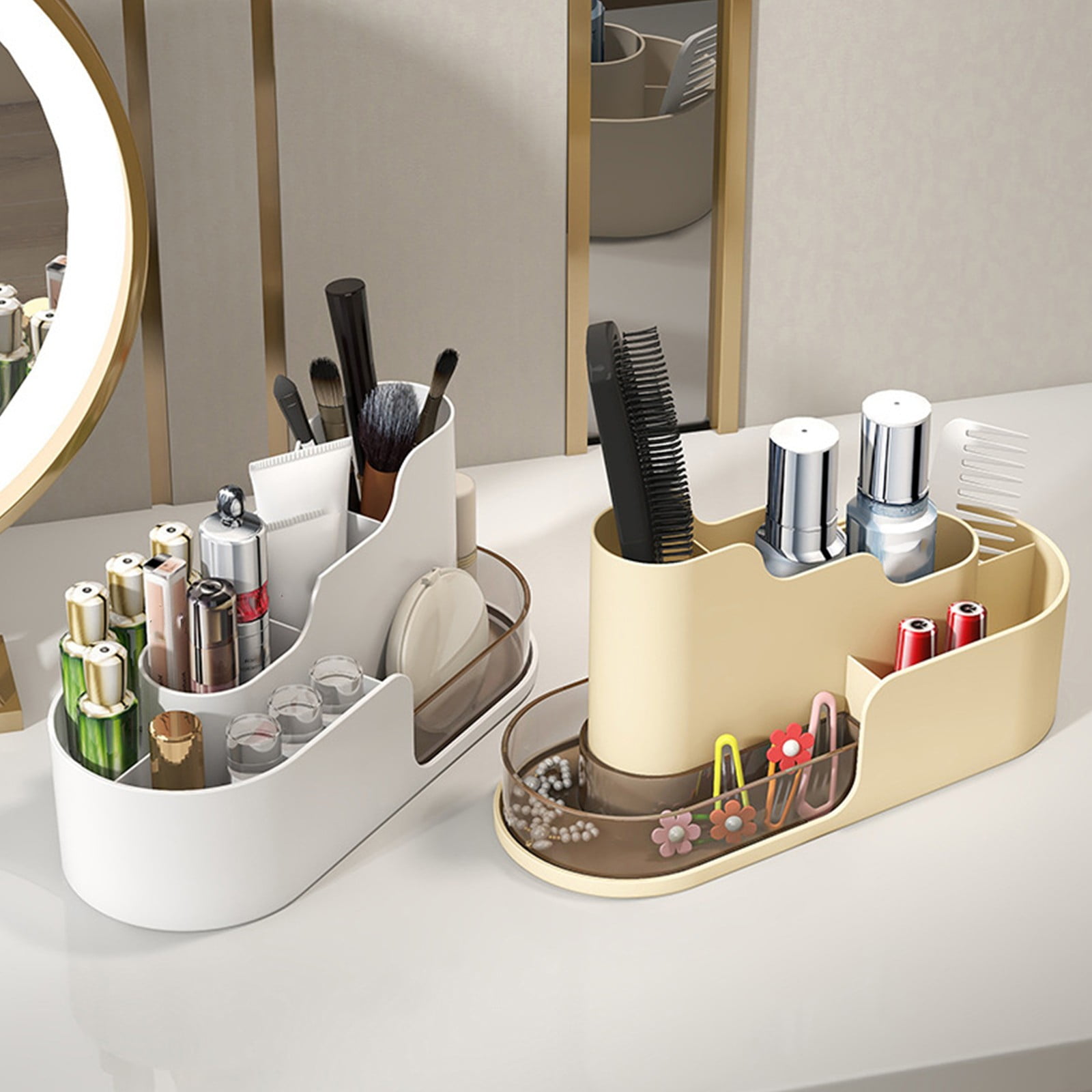 Transparent Rotating Desk Organizer with U-Shaped Grids Storage Box for Quick Item Visibility ...