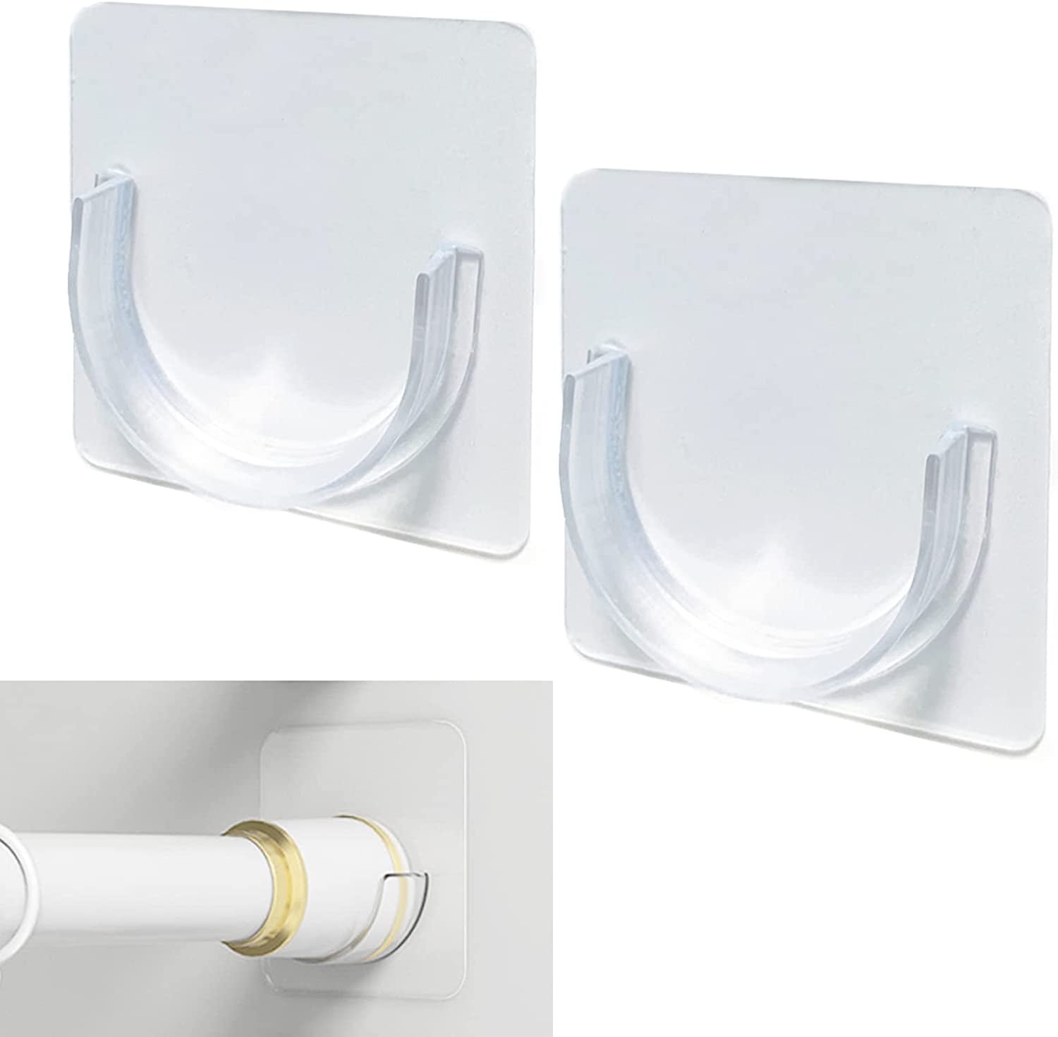 Transparent Shower Rod Bracket, Adhesive Tension Curtain Rod Retainer ...