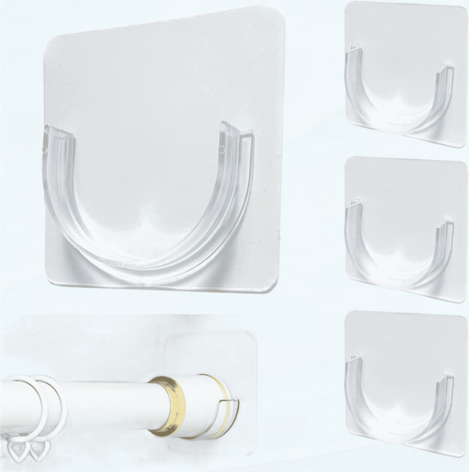 Transparent Shower Rod Bracket No Drilling, Adhesive Tension Curtain ...