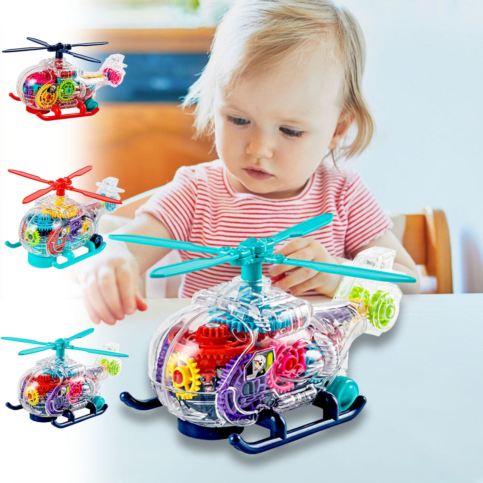 Transparent Sound and Light Helicopter Toy - Colorful Glowing Gears ...