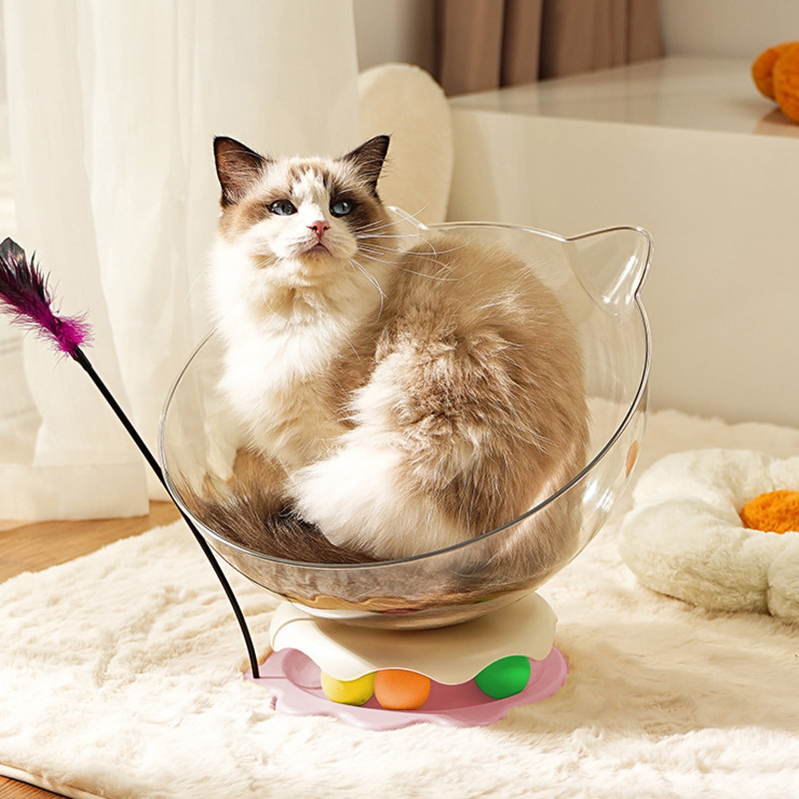 Transparent Space Capsule Cats Bed Ventilated Rotating Pet Case All ...