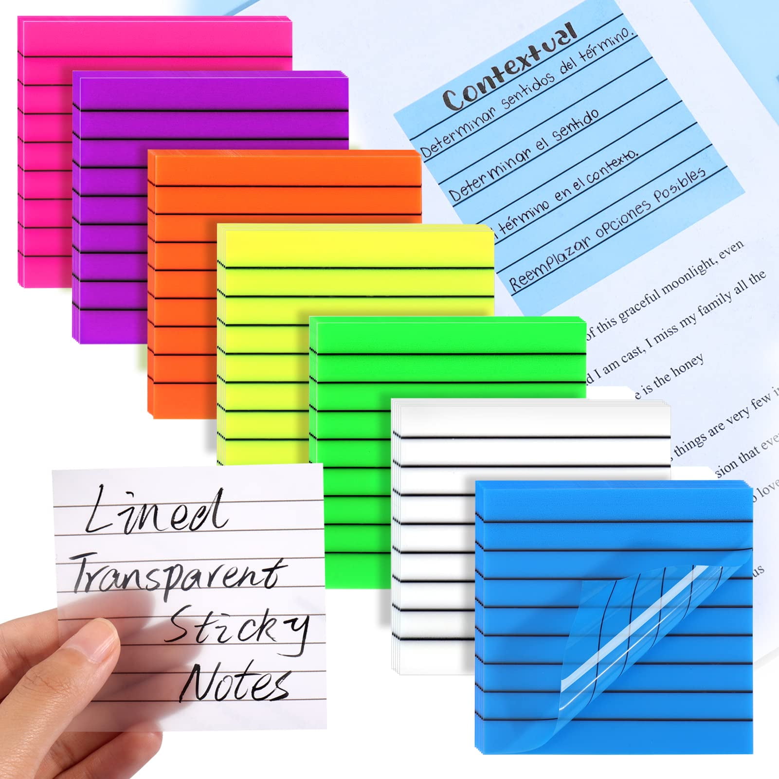 Transparent Sticky Notes 3x3 Inch, Non-Toxic Lined Sticky Notes, Self ...