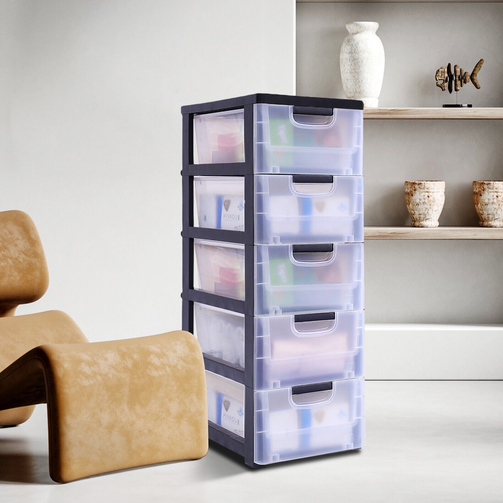 Heavy Duty Plastic Tall Transparent Storage Cabinet, 5 Stackable ...