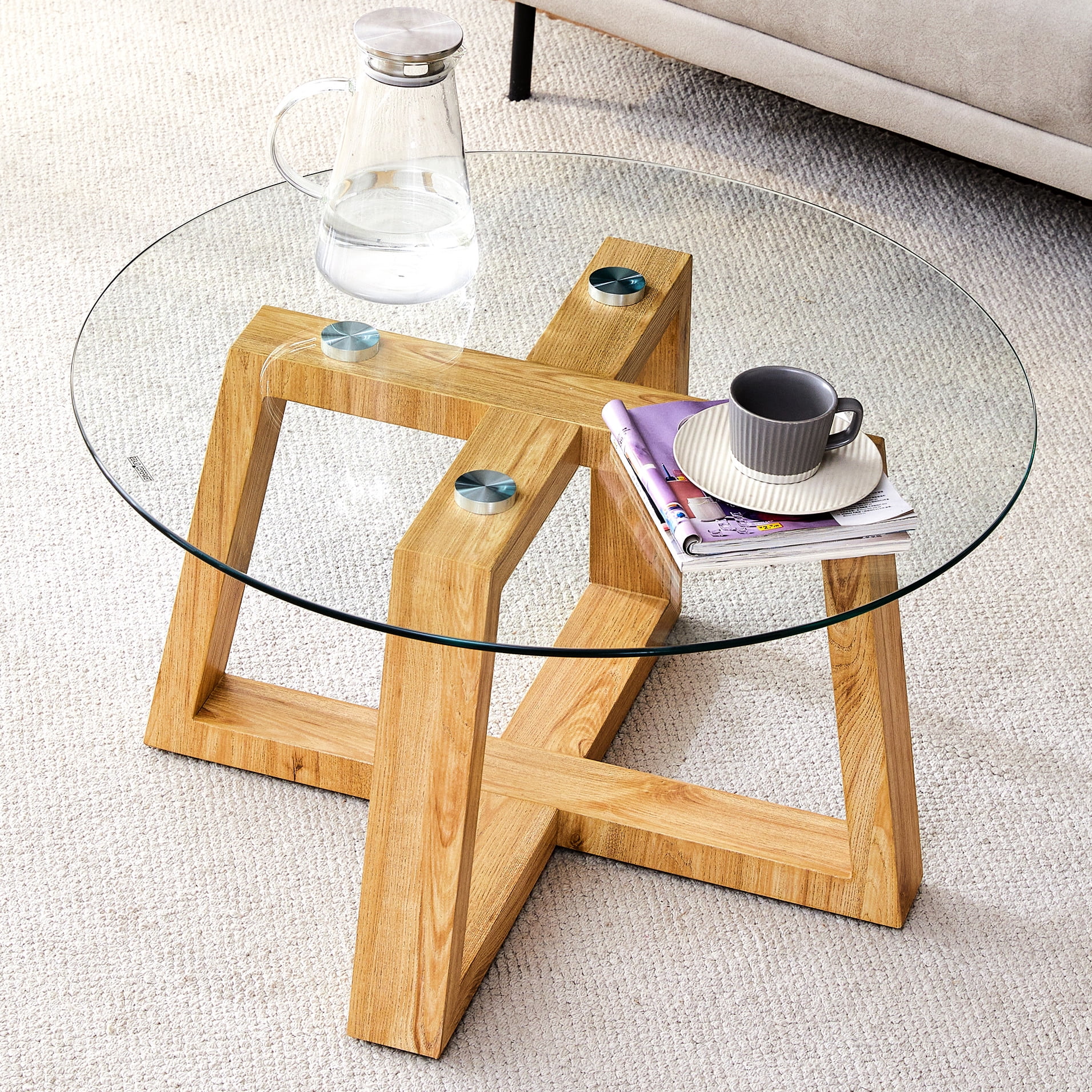 Transparent Tempered Glass Coffee Table With Wood , Elevating Living ...