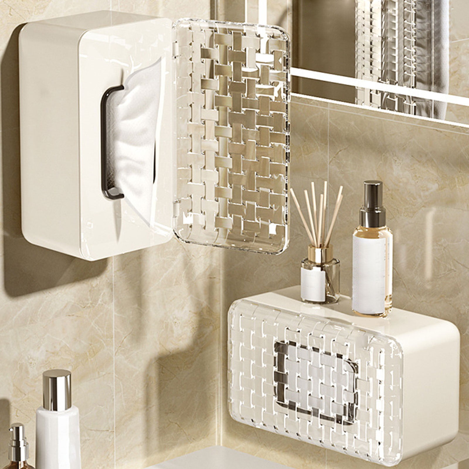 Transparent Tissue Box,Wall Mounted Living Room Box,Non Perforated ...