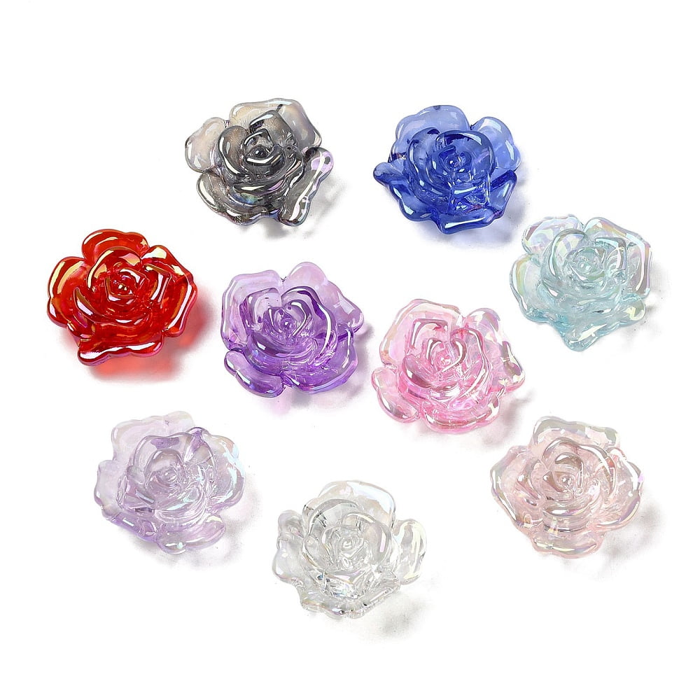 Transparent & UV Plating Acrylic Beads Iridescent Rose Mixed Color ...
