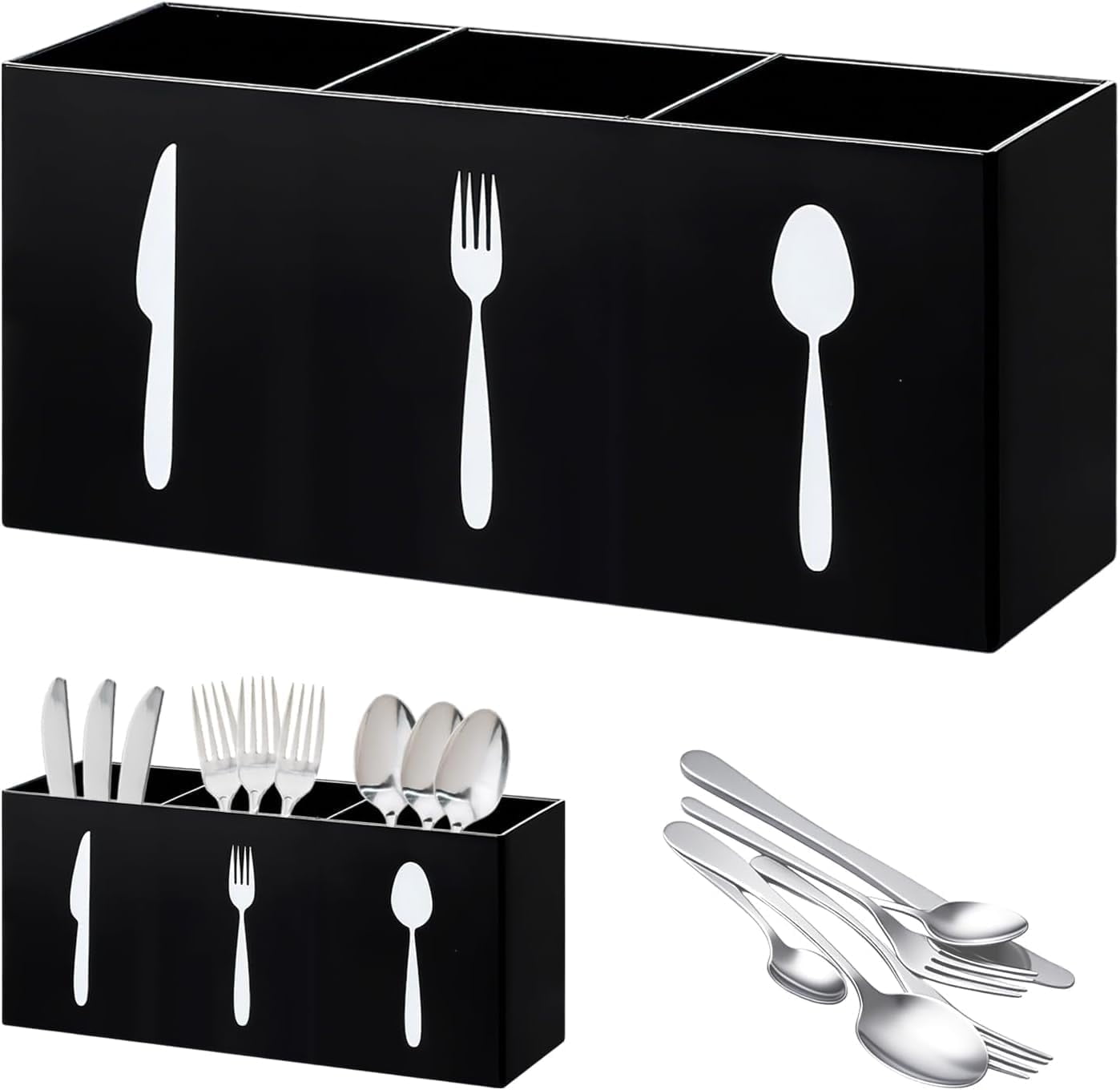 IEMIEBSHA Transparent Utensil Holder, 3 Compartments, Plastic ...