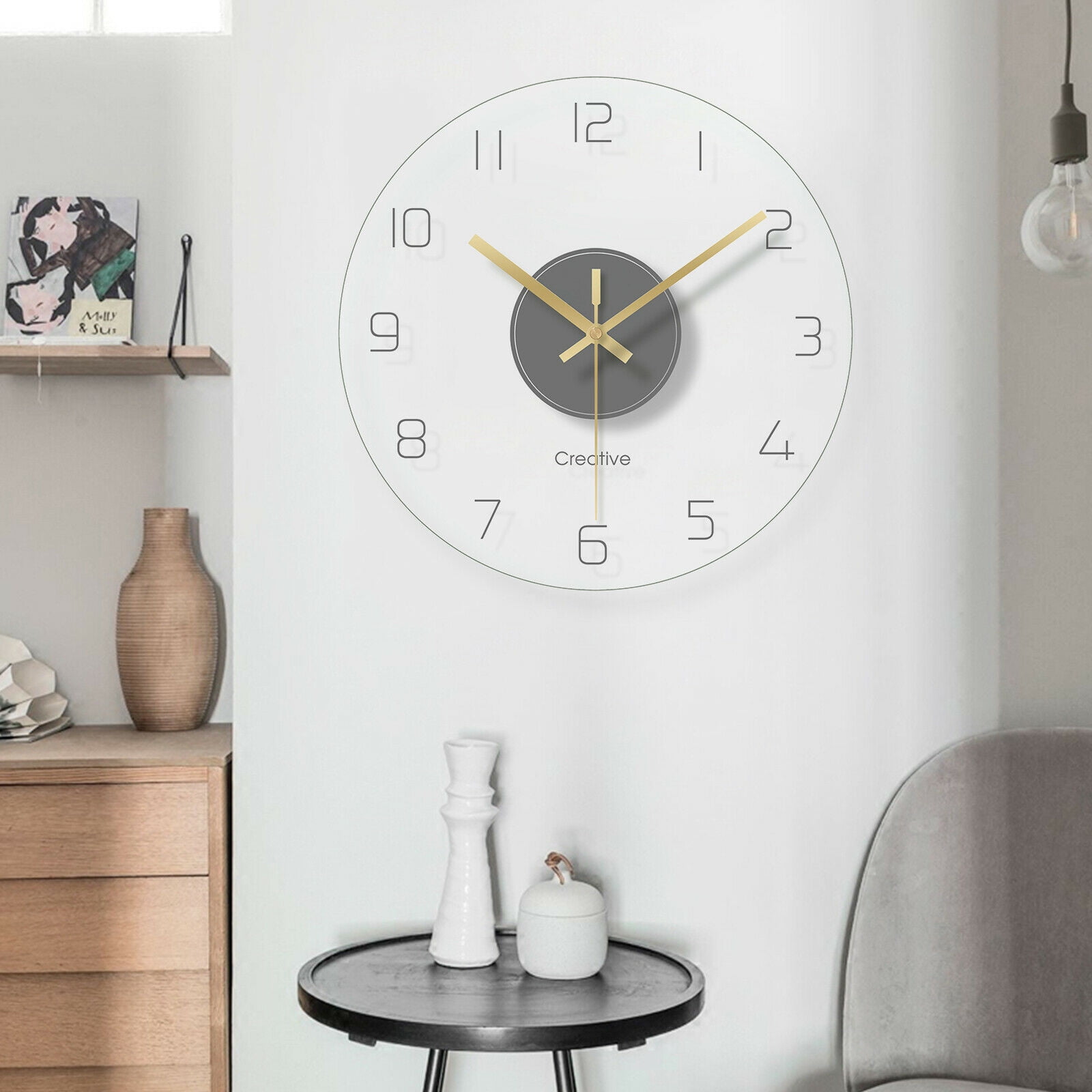 Unique Analog Transparent Wall Clock, 30CM Round Tempered Glass, Ultra ...