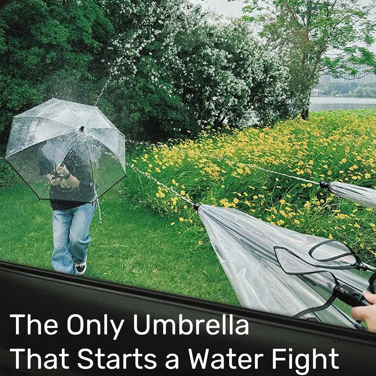 Transparent Water Umbrella With Squirt Function Shoots Up To 27Ft Dual ...