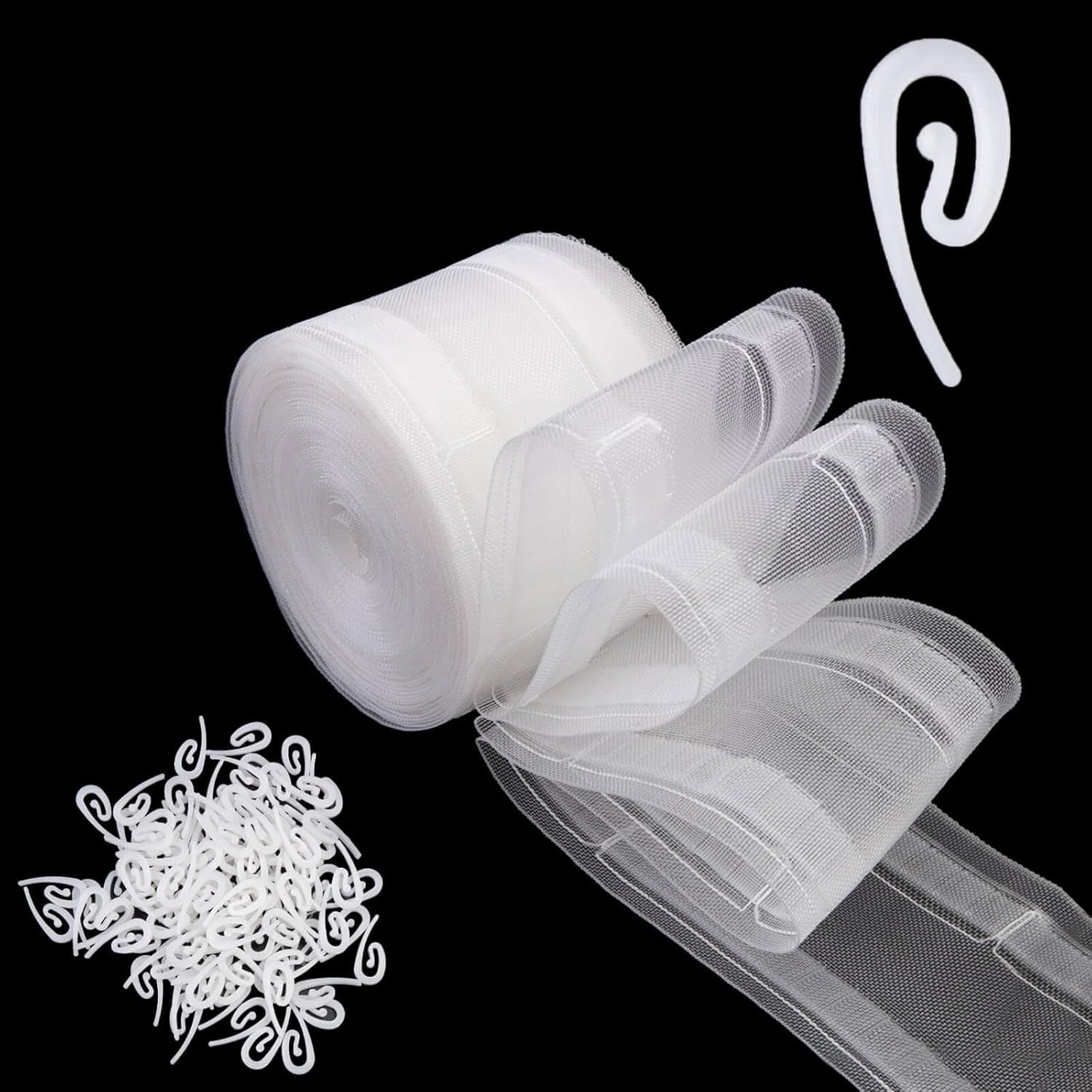 Transparent Wave Pleat Curtain Tape -10 Yards/100 Hooks White Nylon ...
