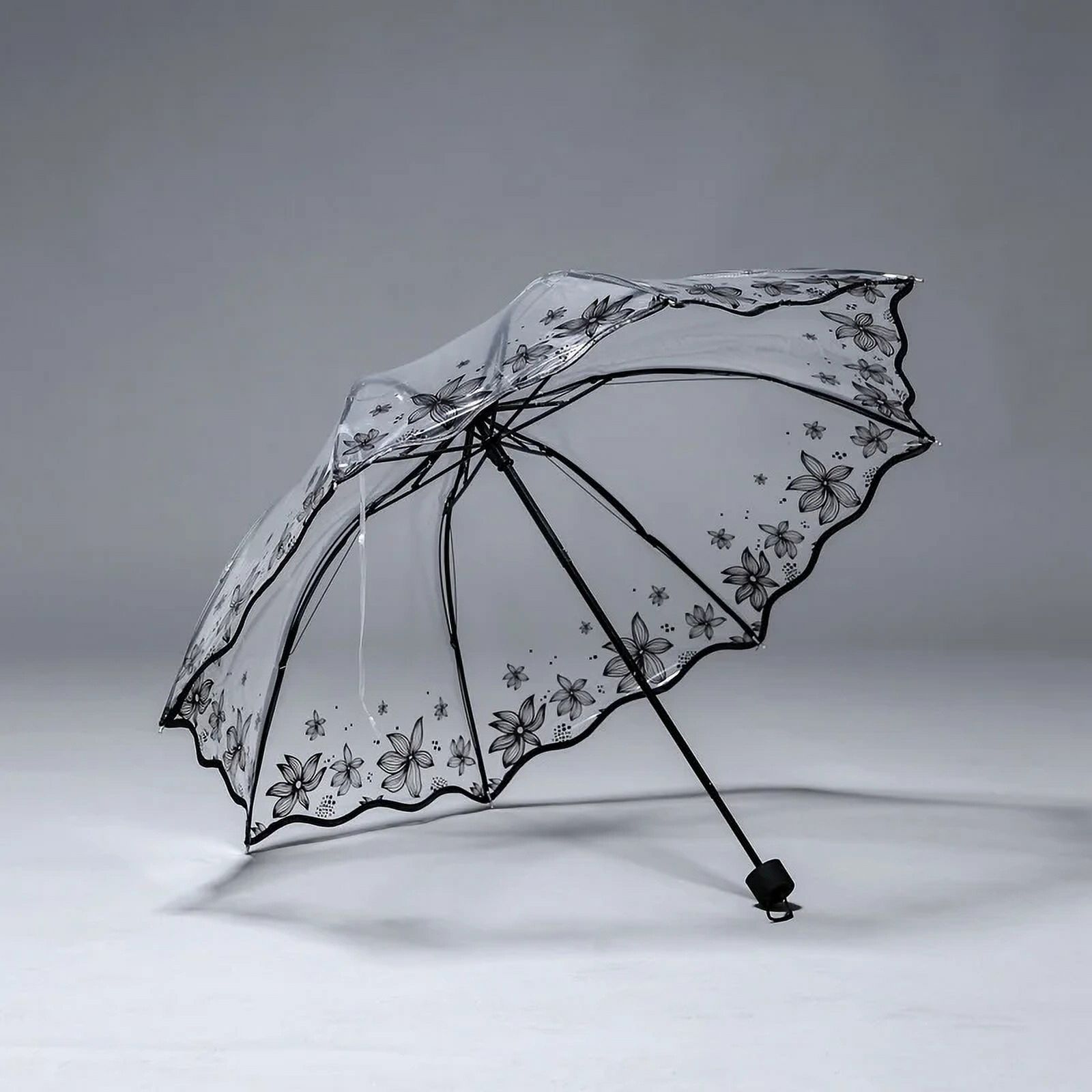 Transparent White Flower Umbrella Women Rain Portable Mini Parasol ...