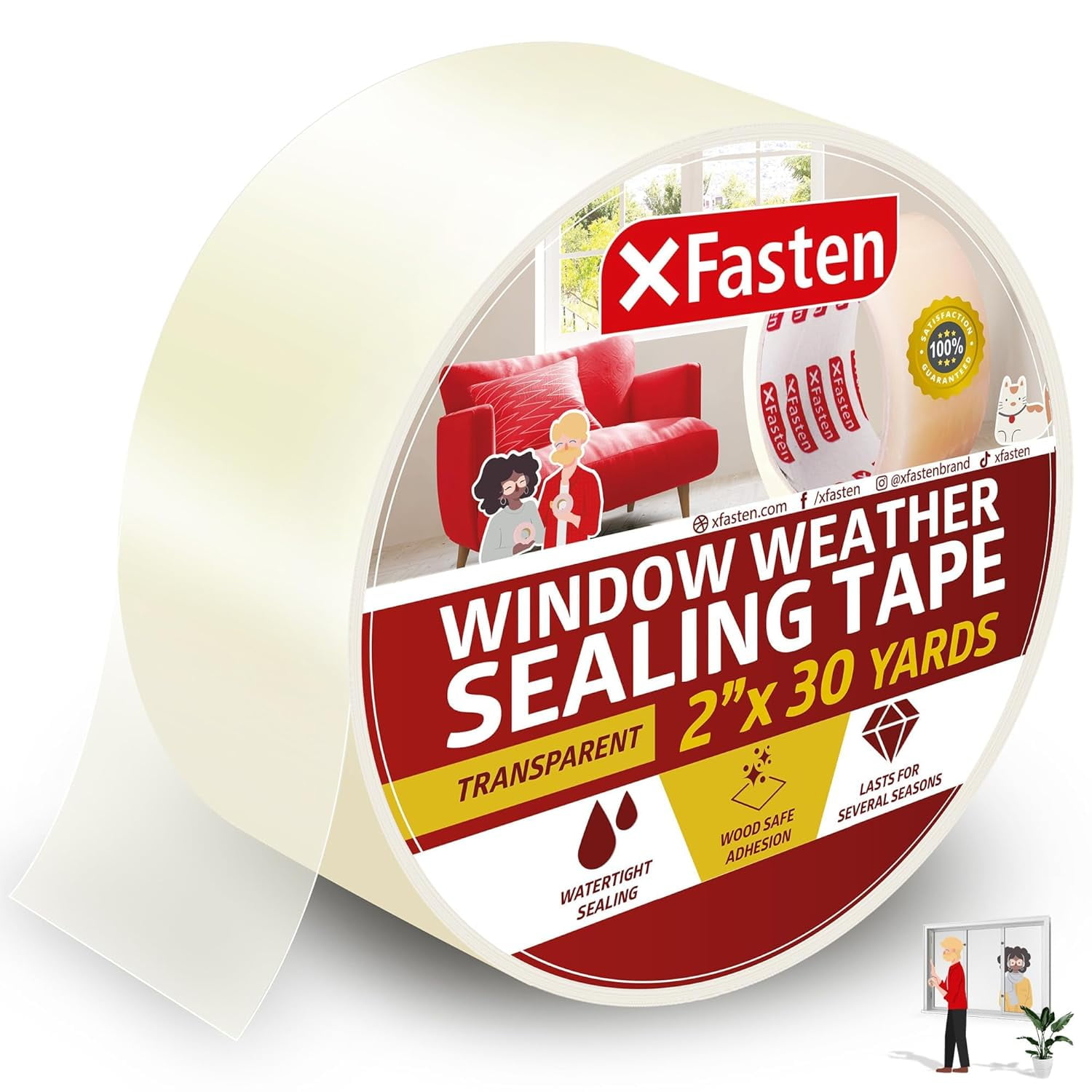 Transparent Window Weather Sealing Tape, 2-Inch x 30 Yards (50.8mm 27.4 ...