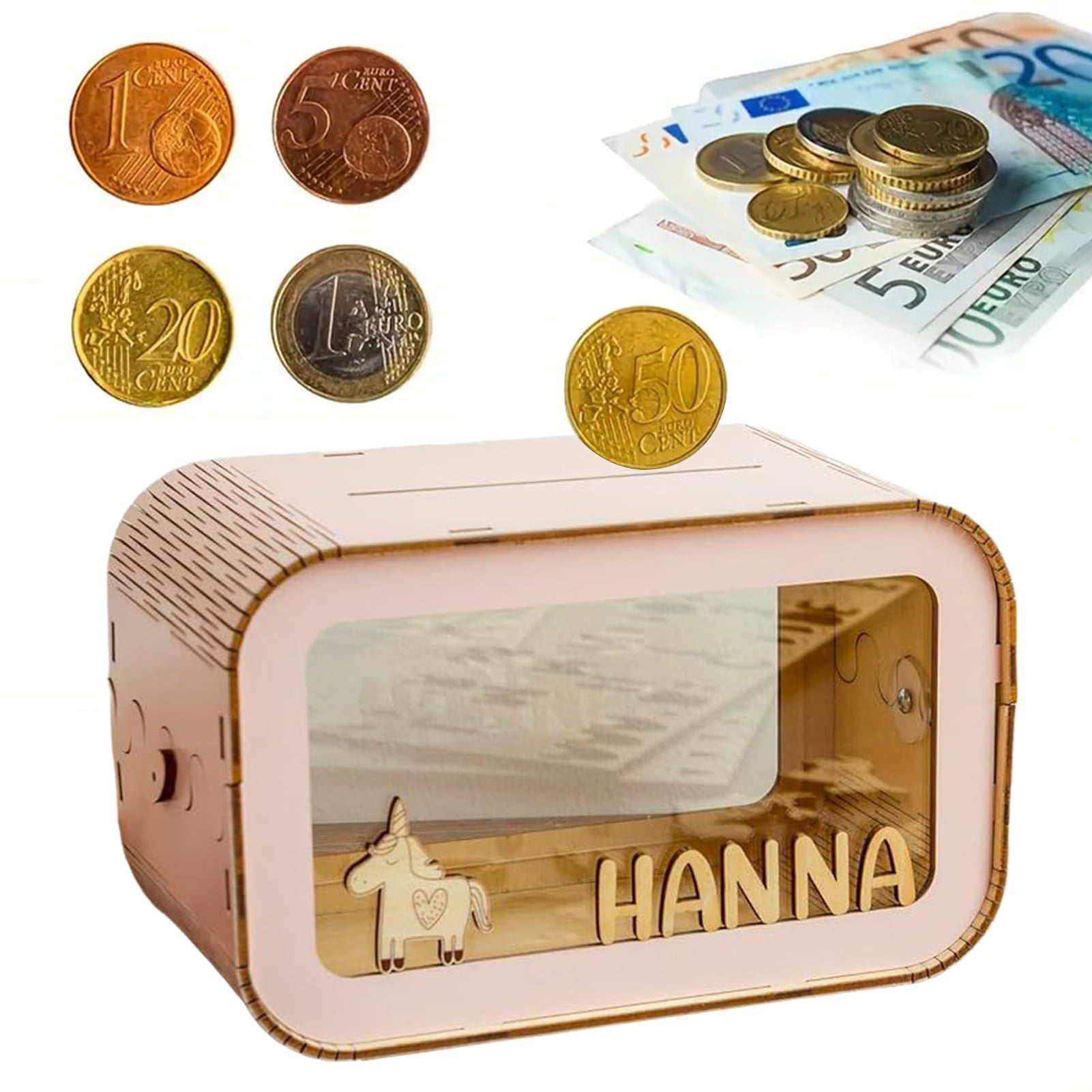 Transparent Wooden Money Box - Large Capacity Piggy Bank, DIY Coin Cash ...