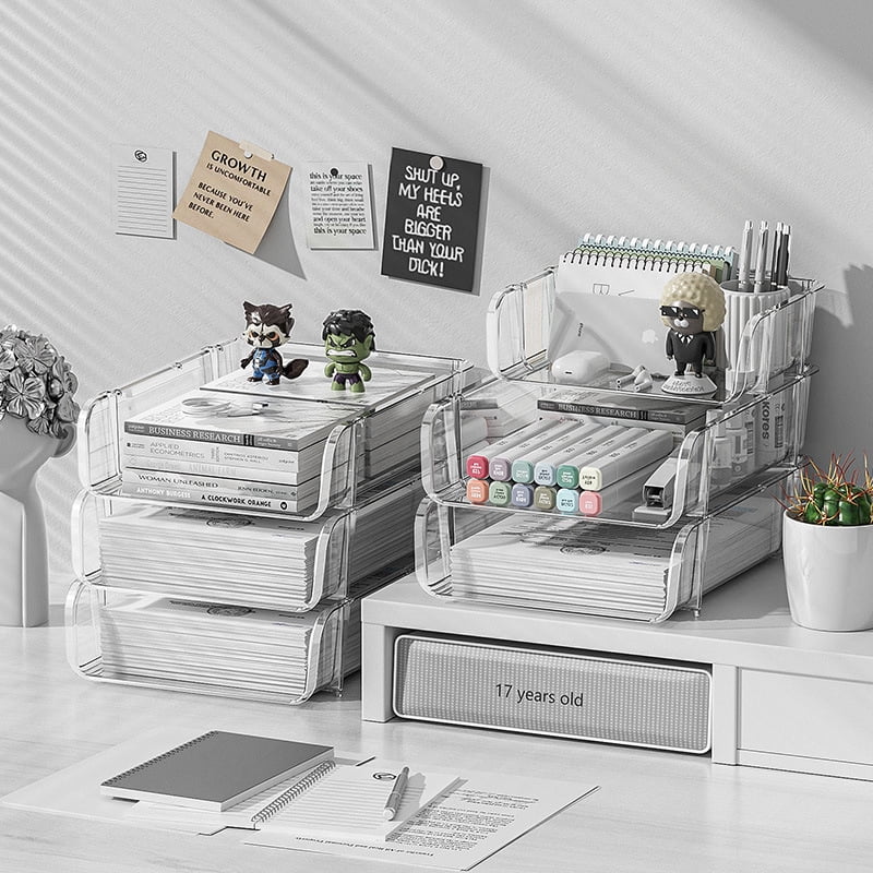 Transparent desktop storage box desk stationery file holder multi-layer ...