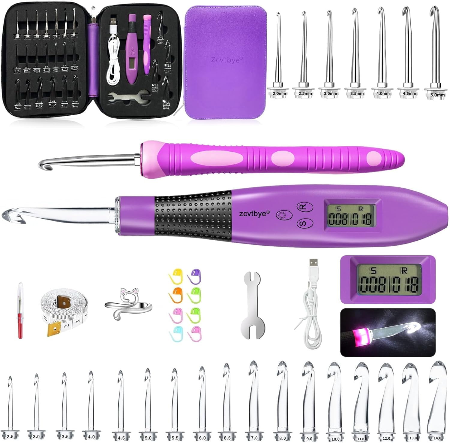 Transplant Crochet Hook Set With Stitch Counter Crochet Kit With 24 Different Size