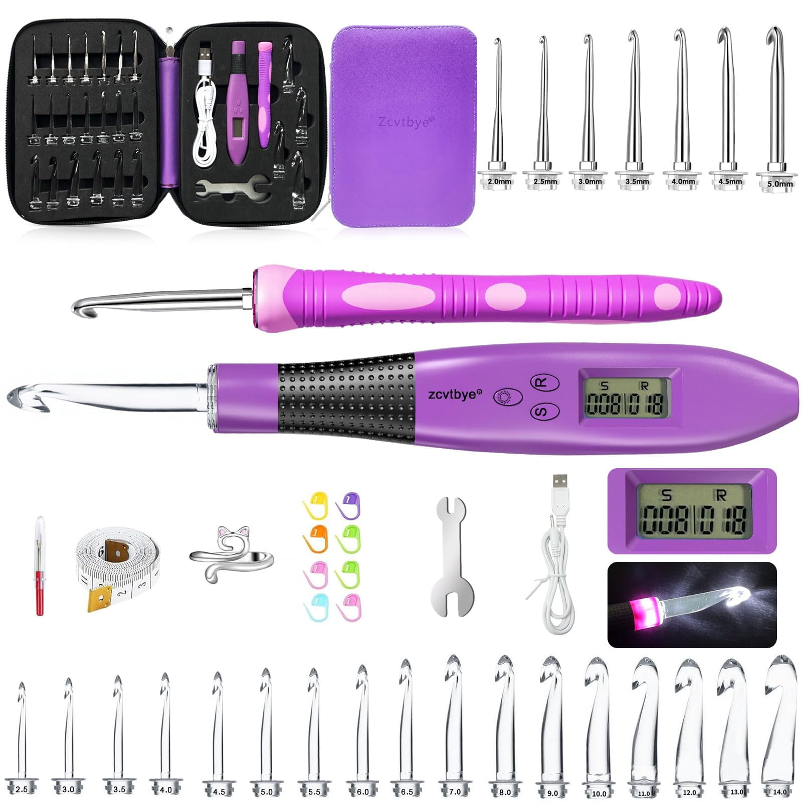 Transplant Crochet Hook Set with Stitch Counter, Crochet Kit with 24 ...