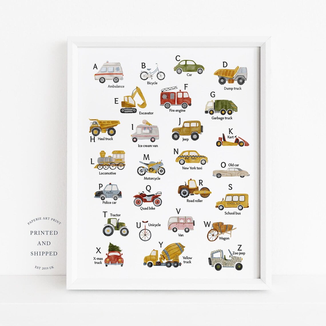 Transport Alphabet Print, Vehicles Abc, Classroom Print, Nursery Wall ...