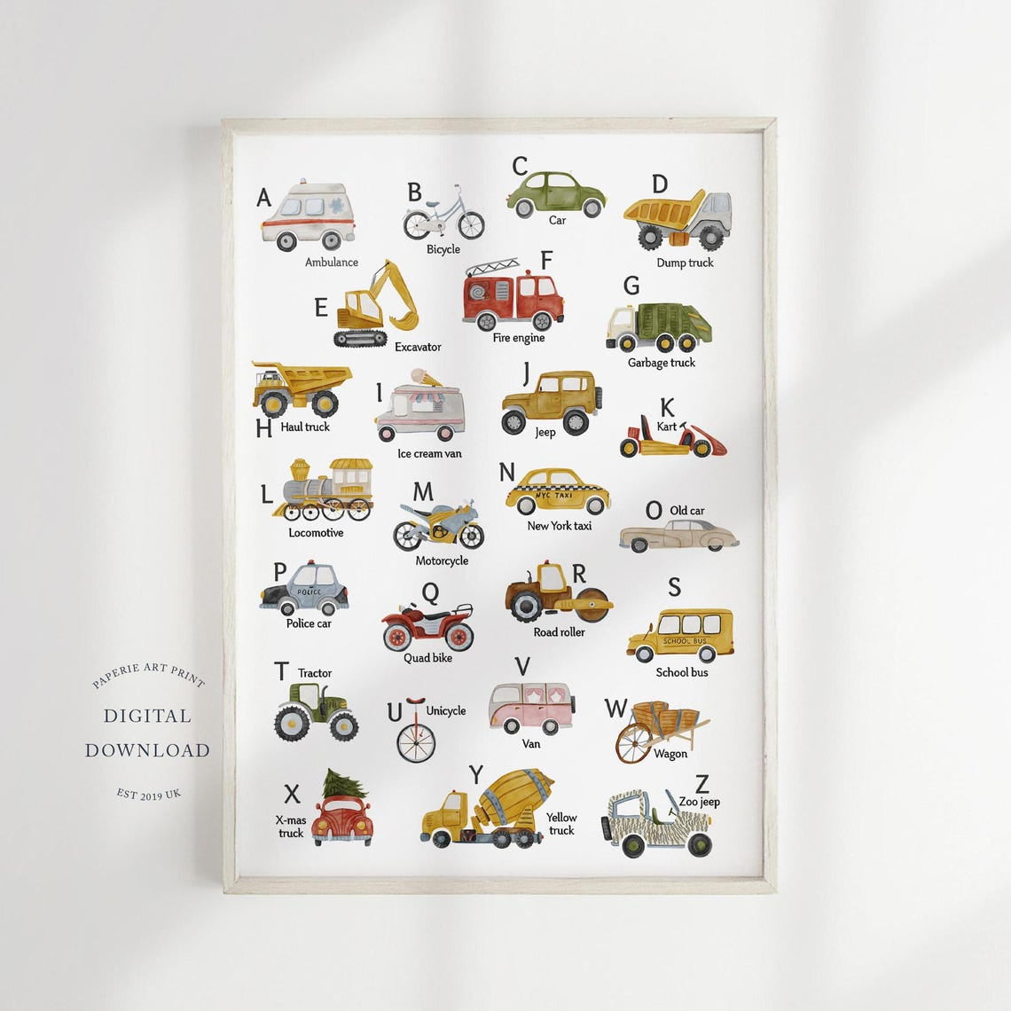 Transport Alphabet Print, Vehicles Abc, Classroom Print, Wall Art ...