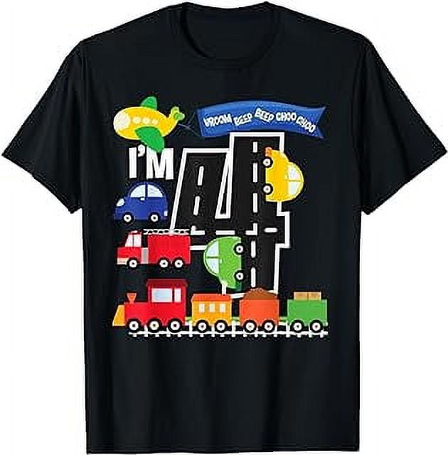 Transportation 4th Birthday Airplane Cars Fire Truck Train T-Shirt ...
