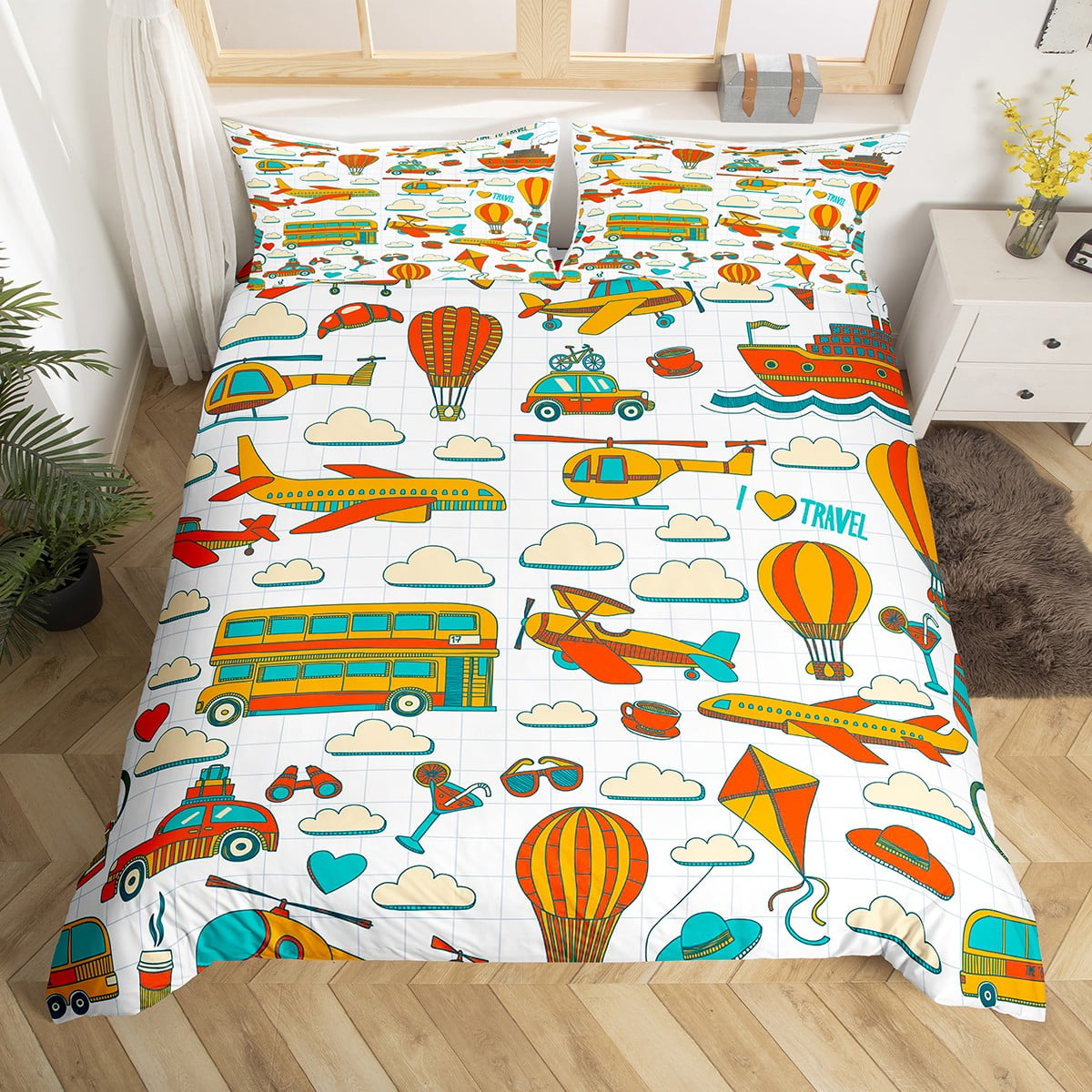 Transportation Bedding Set Vehicles Airplane Duvet Cover Twin ...