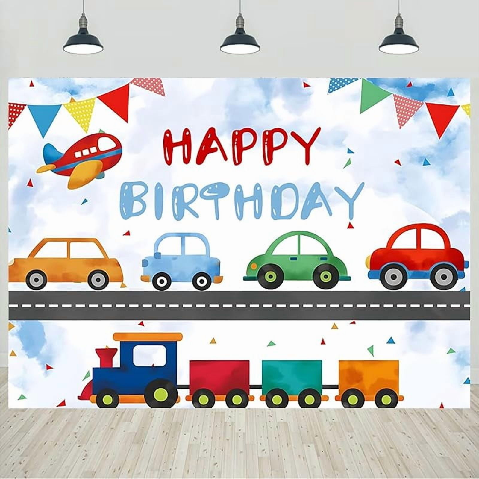 Transportation Birthday Backdrop Cartoon Cars Train Boy Birthday Party ...