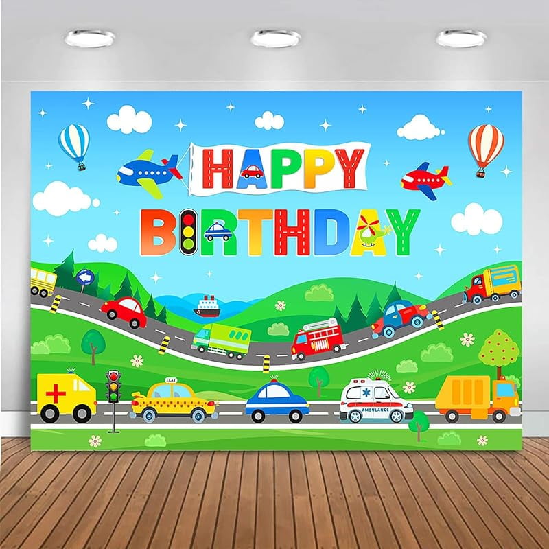Transportation Birthday Backdrop for Boys Train Background Car Vehicle ...