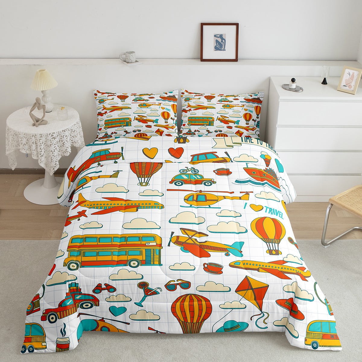 Transportation Comforter Set Vehicles Airplane Bedding Set Queen ...