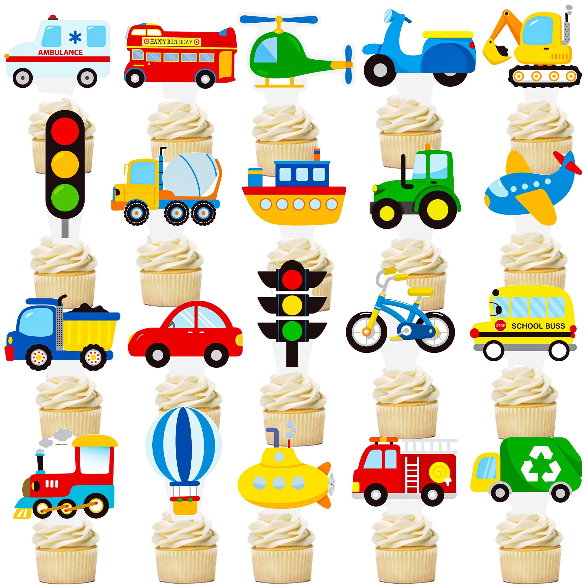 Transportation Cupcake Toppers Transportation Party Decorations ITL1 ...