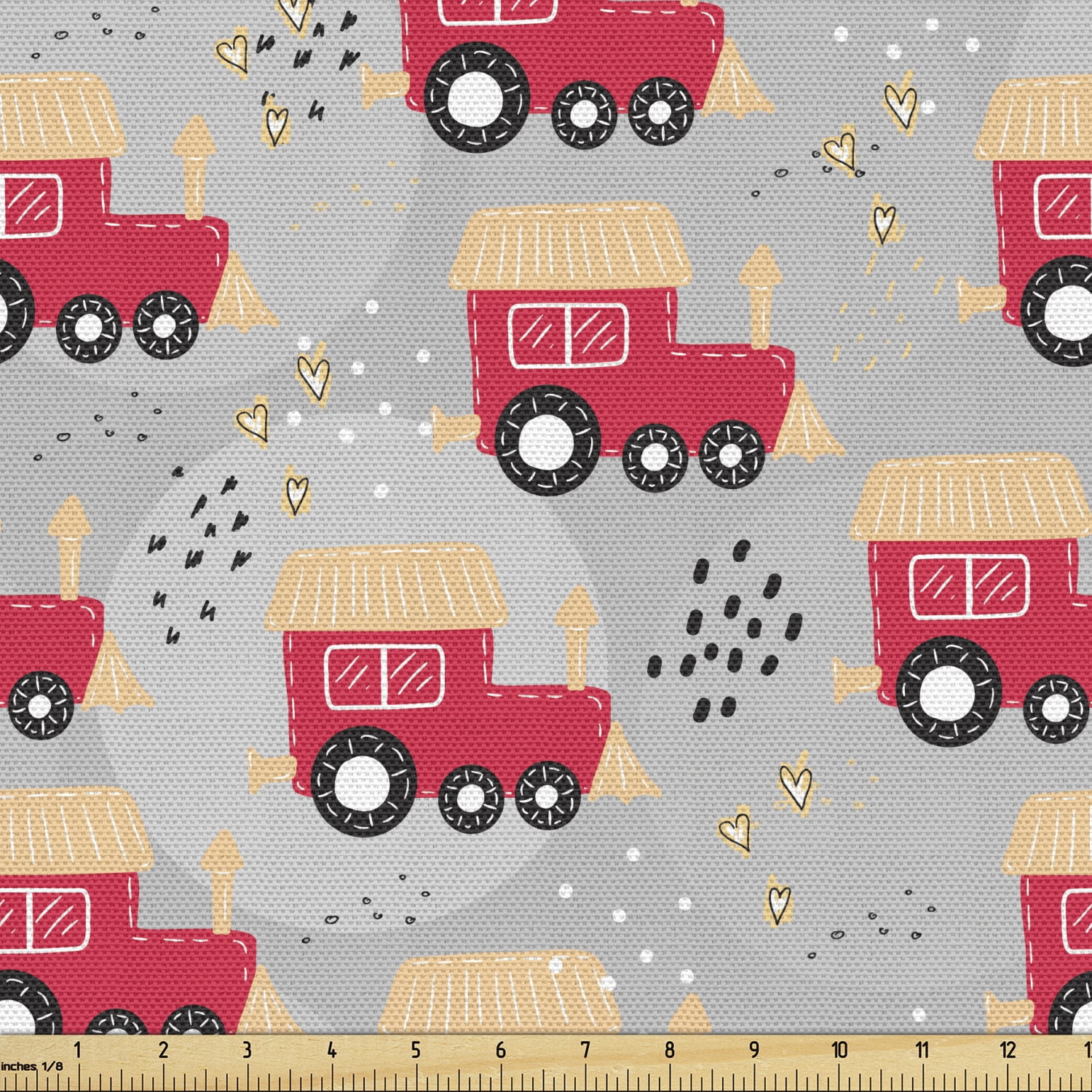 Ambesonne Transportation Fabric by the Yard Upholstery, Cartoon Train ...