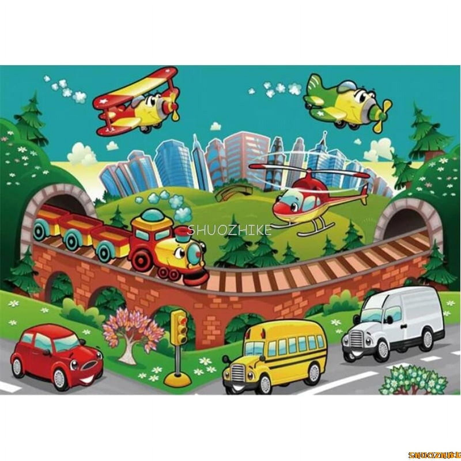 Transportation Happy Birthday Party Backdrop Automobile Planes Car Boy ...