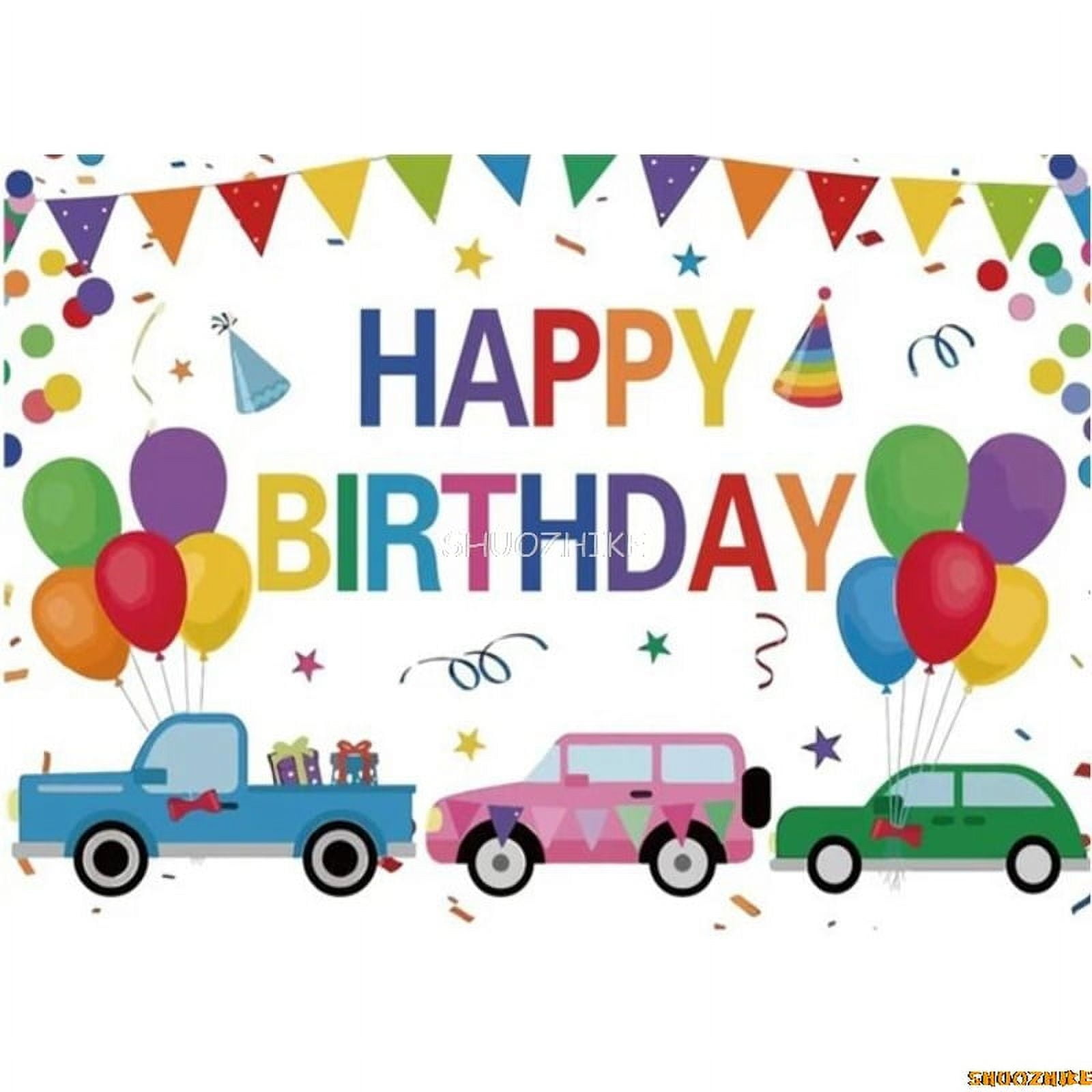 Transportation Happy Birthday Party Backdrop Automobile Planes Car Boy ...
