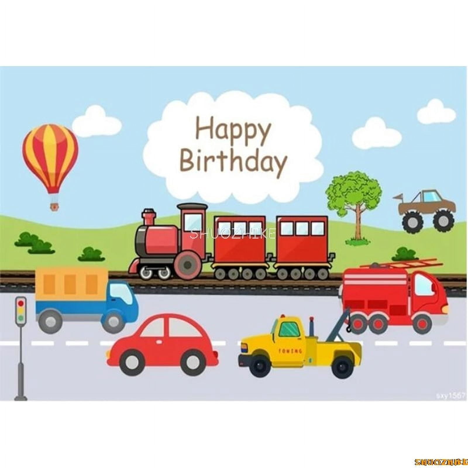 Transportation Happy Birthday Party Backdrop Automobile Planes Car Boy ...