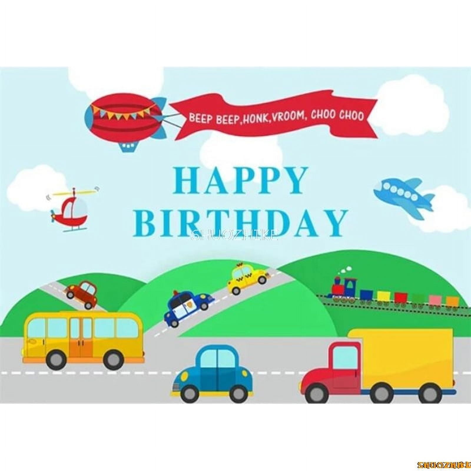 Transportation Happy Birthday Party Backdrop Automobile Planes Car Boy ...